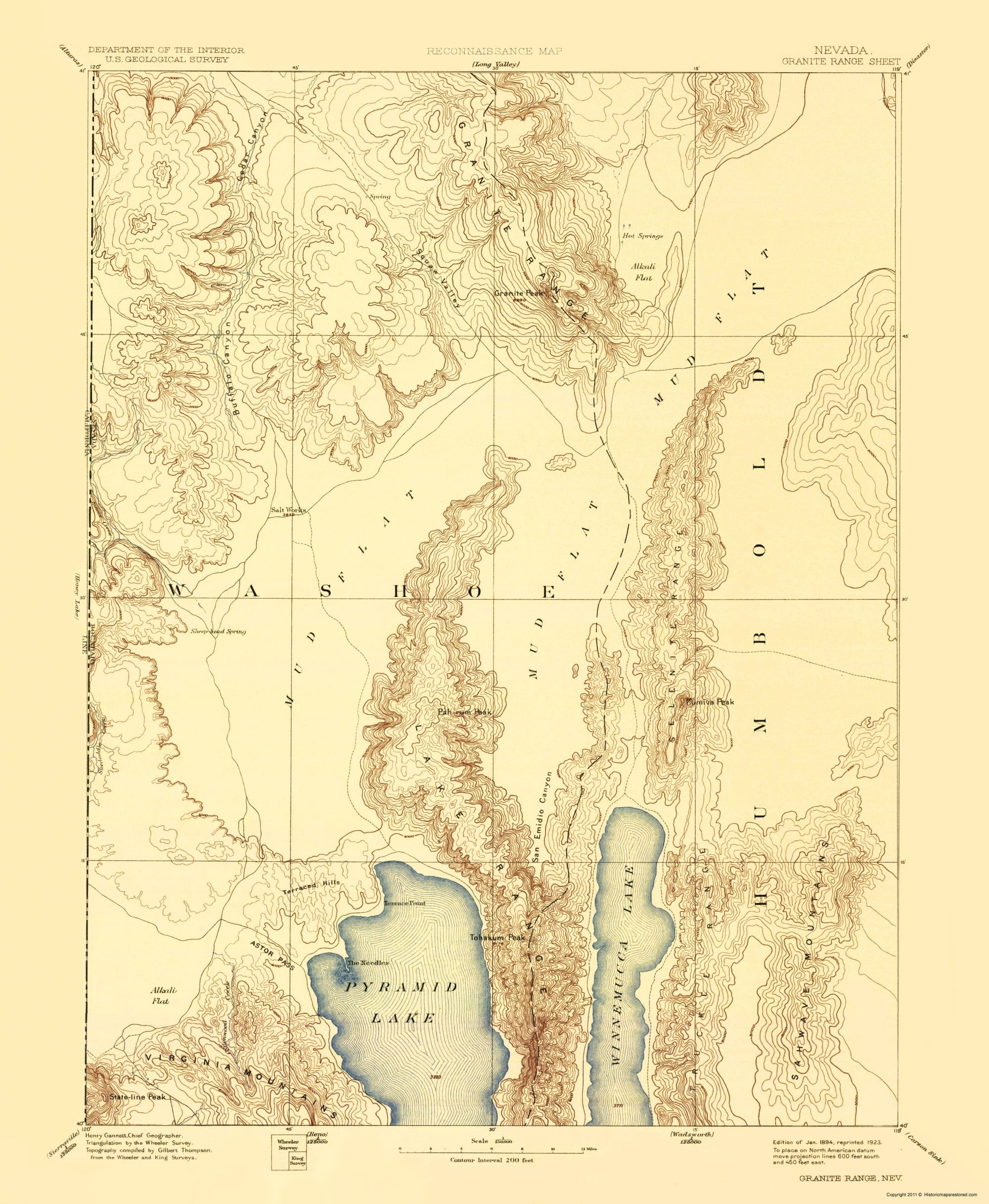Topographical Map - Granite Range Nevada Sheet - USGS 1894 - Vintage ...