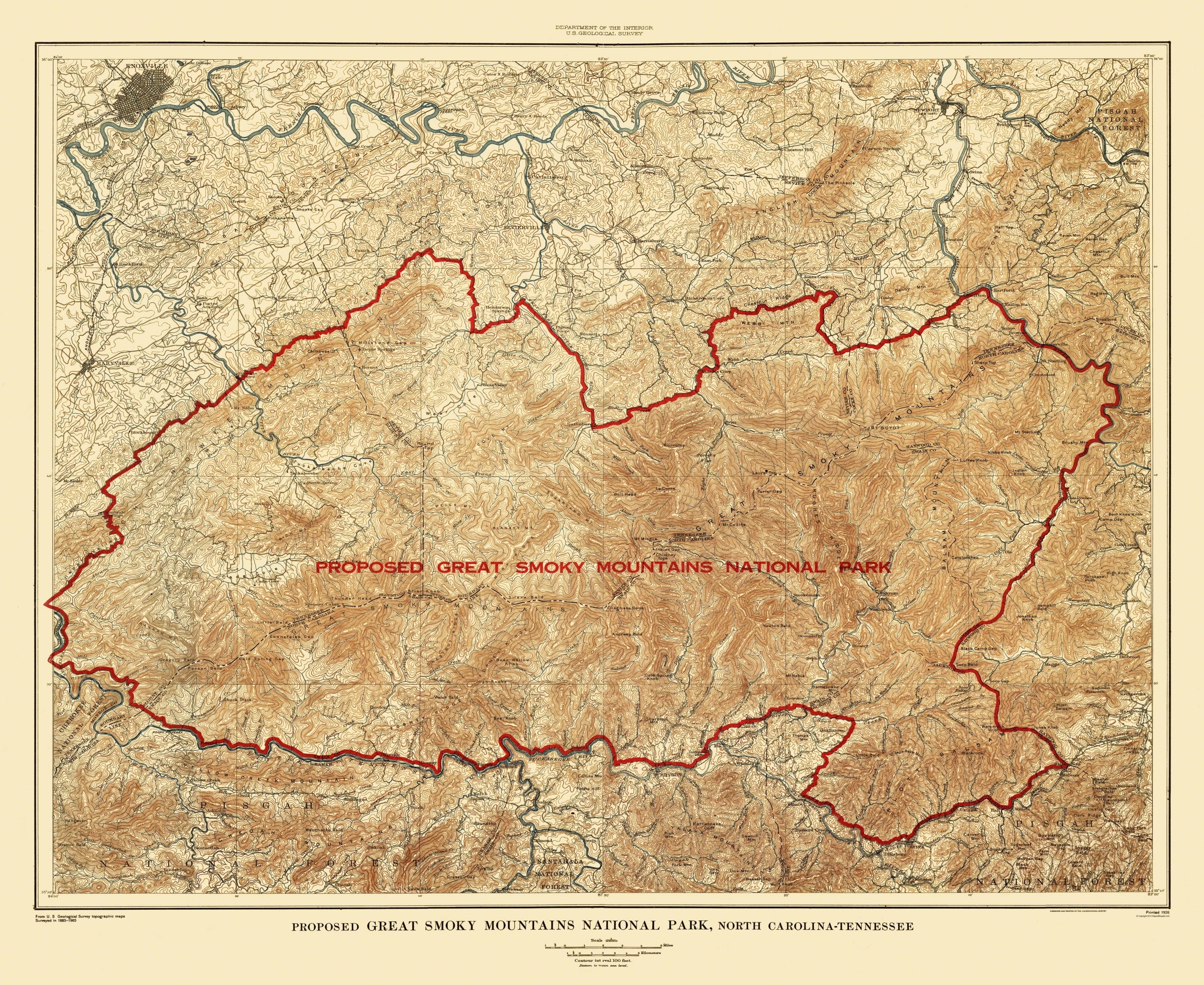 Topographical Map - Great Smoky Mountains Tennessee North Carolina ...