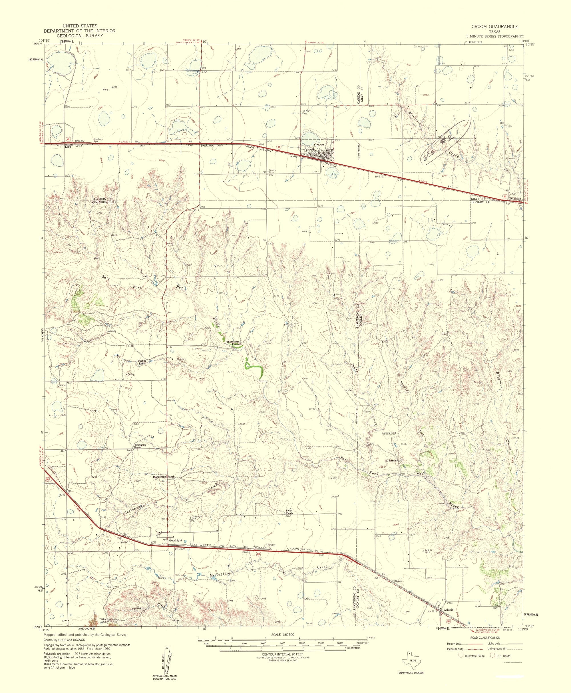 Topographical Map - Groom Texas Quad - USGS 1961 - 23 x 27.87 - Vintage ...