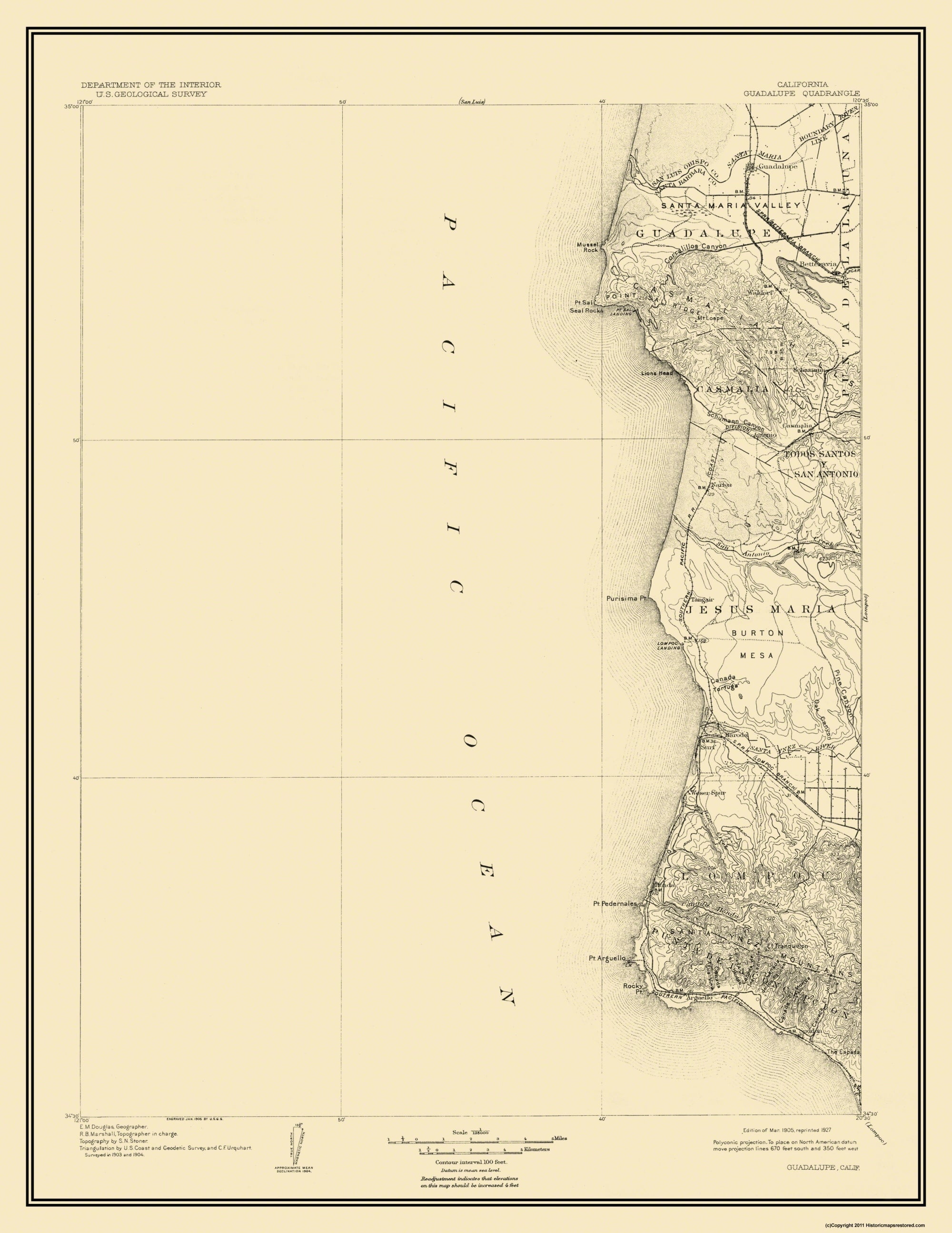 Topographical Map - Guadalupe California Quad - USGS 1905 - 23 x 27.69 ...