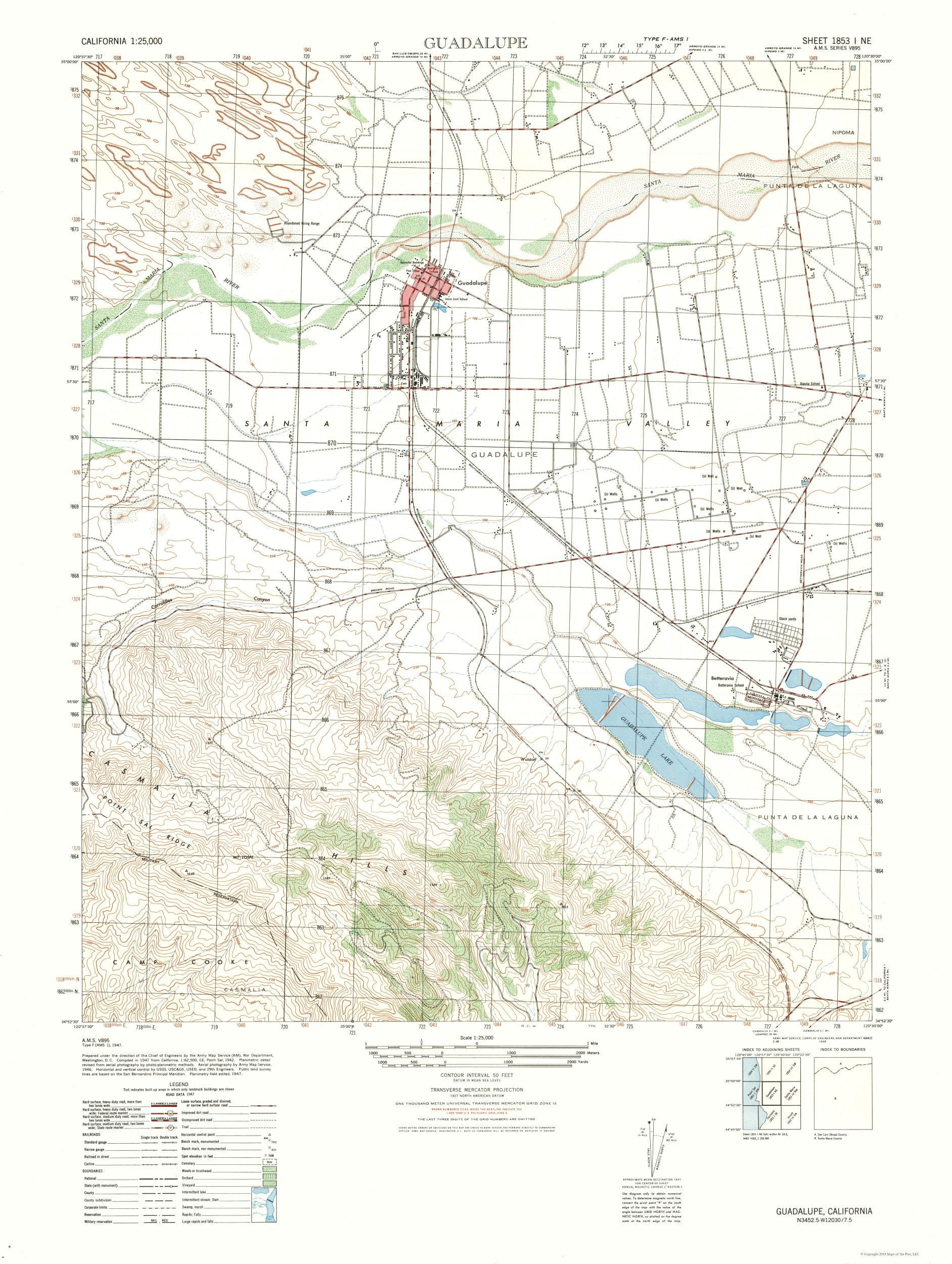 Topographical Map - Guadalupe Sheet - US Army 1947 - 23 x 30.54 ...