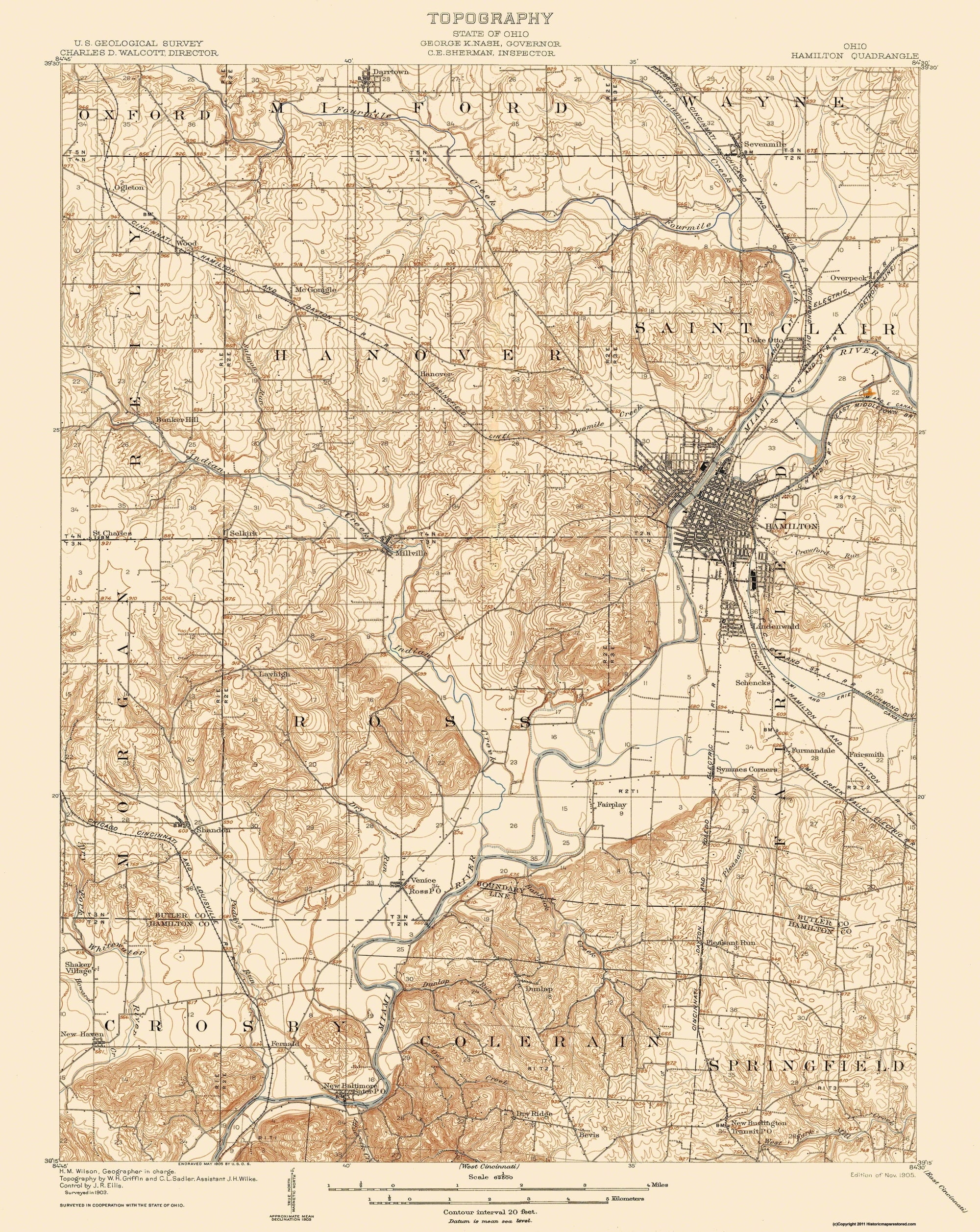 Topographical Map - Hamilton Ohio Quad - USGS 1905 - 23 x 28.92 ...