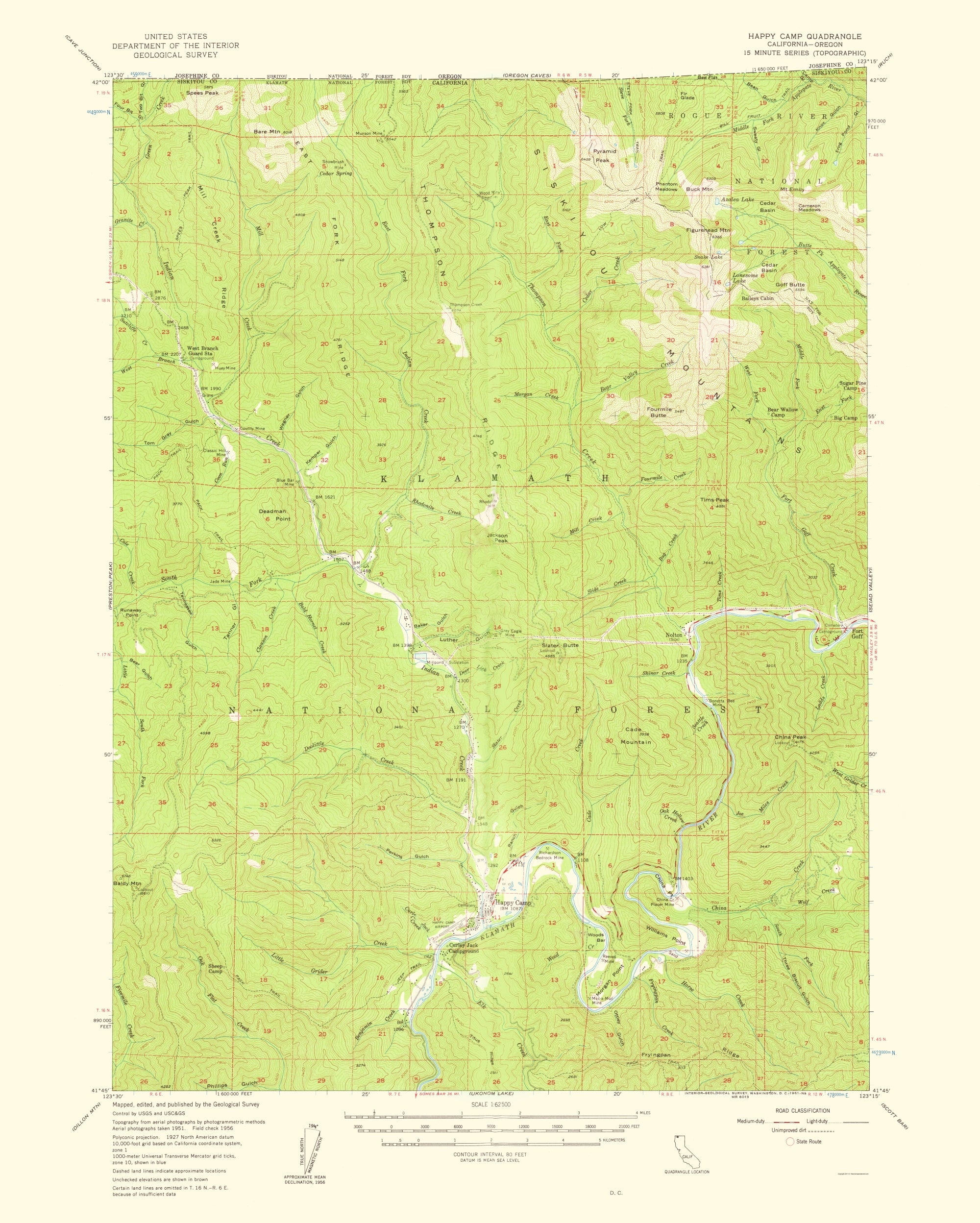Topographical Map - Happy Camp California Oregon Quad - USGS 1961 - 23 ...