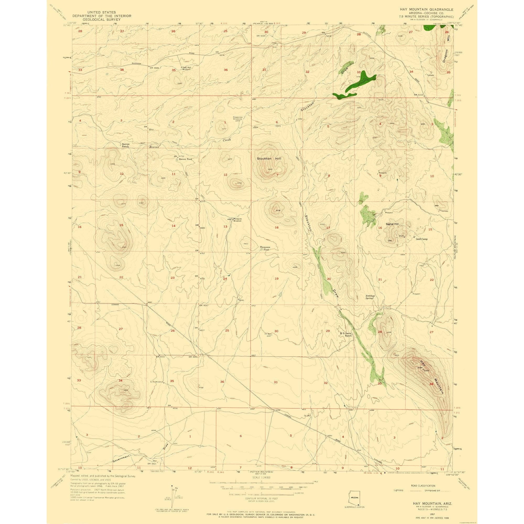 Topographical Map - Hay Mountain Arizona Quad - USGS 1957 - 23 x 27.98 ...