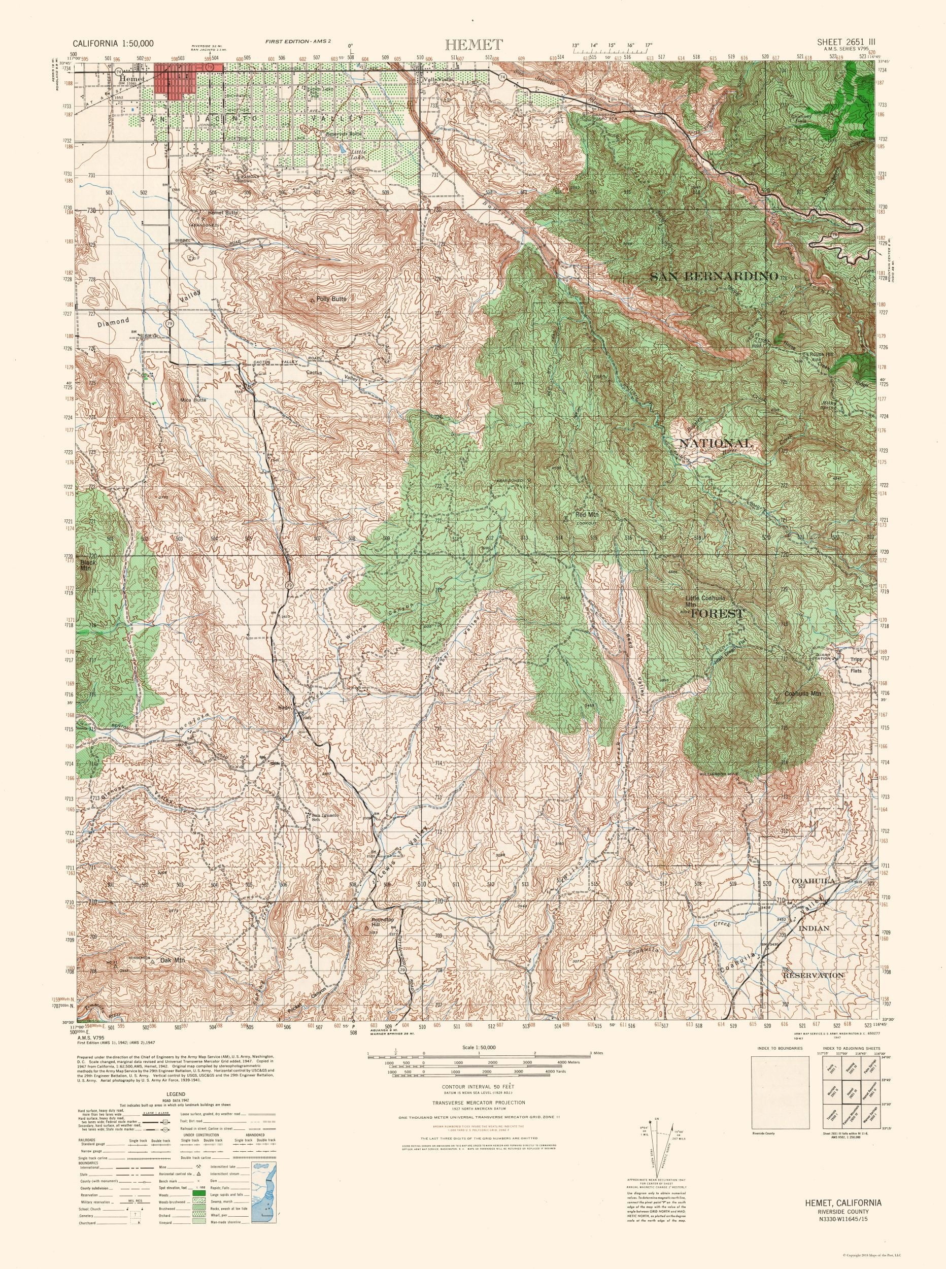 Topographical Map - Hemet Sheet - US Army 1942 - 23 x 30.85 - Vintage ...