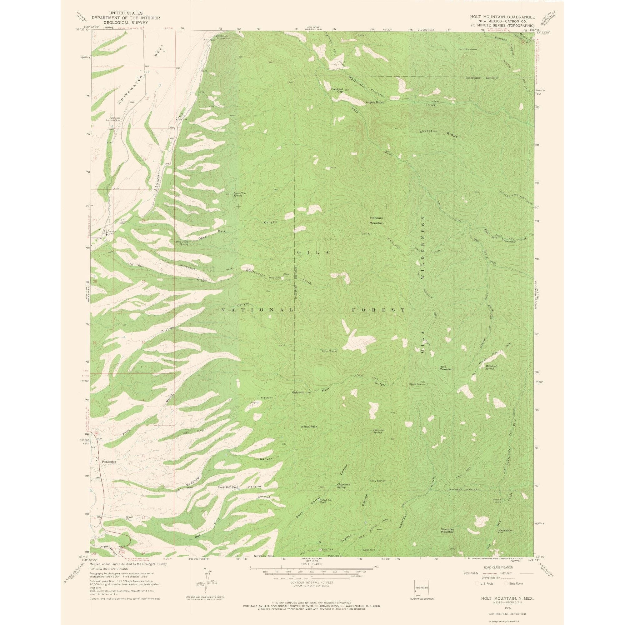 Topographical Map - Holt Mountain New Mexico Quad - USGS 1965 - 23 x 28 ...