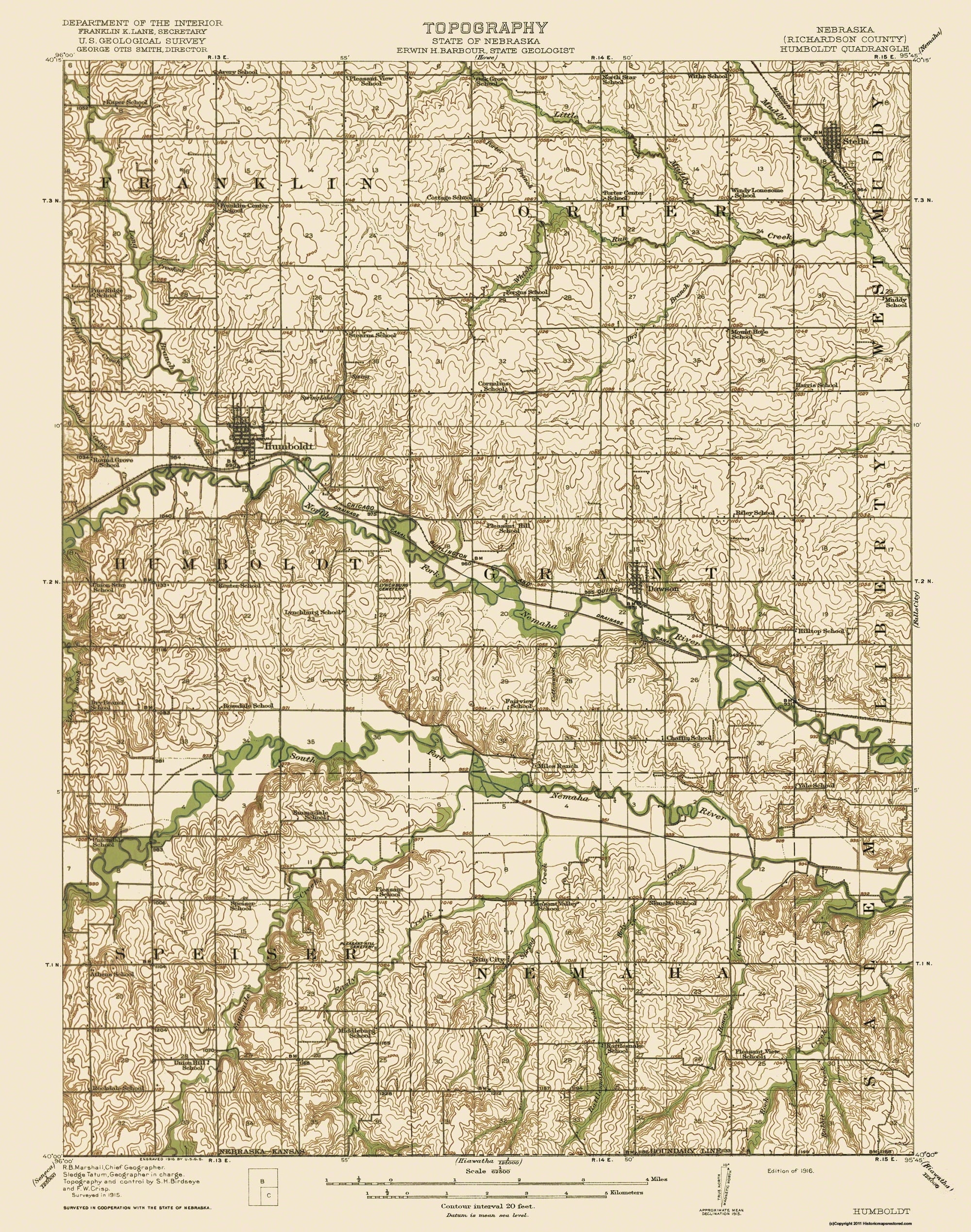 Topographical Map - Humbolt Nebraska Quad - USGS 1916 - 23 x 29.19 ...