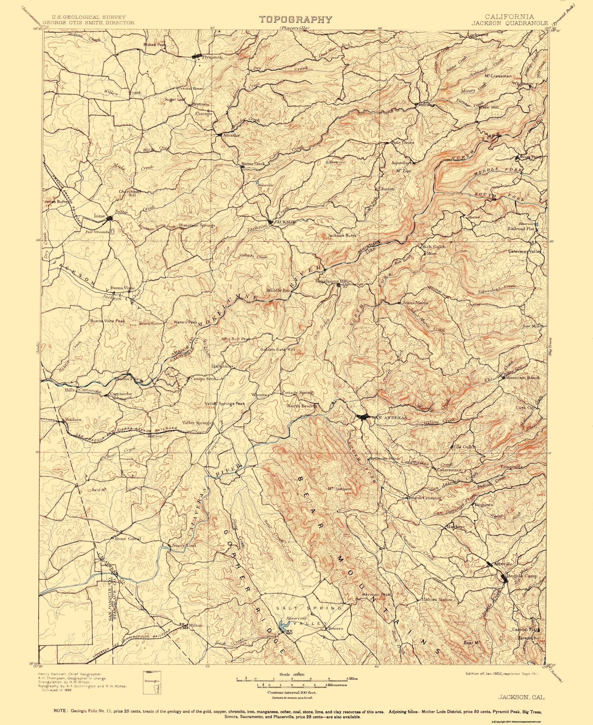 Topographical Map - Jackson California Quad - USGS 1902 - 23 x 28.13 ...