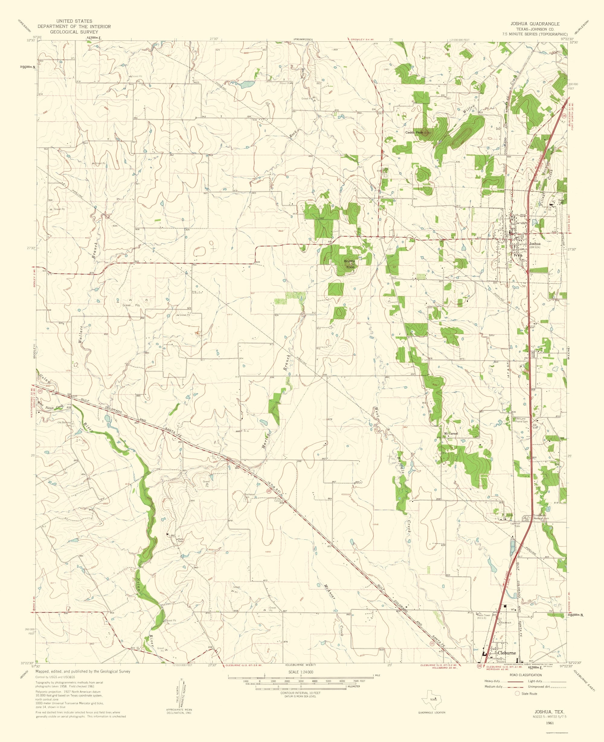 Topographical Map - Joshua Texas Quad - USGS 1963 - 23 x 28.26 ...
