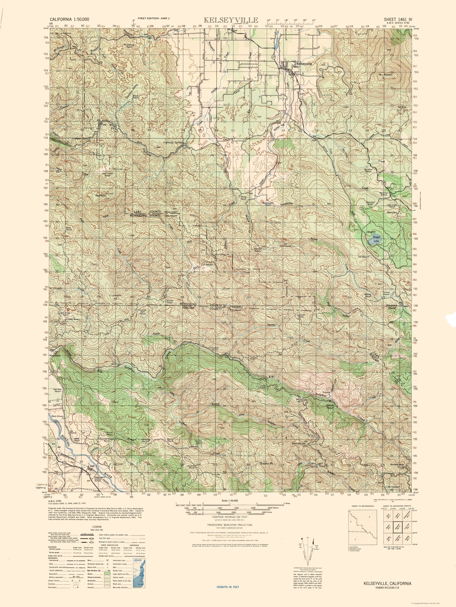Topographical Map - Kelseyville Sheet - US Army 1944 - 23 x 30.59 ...