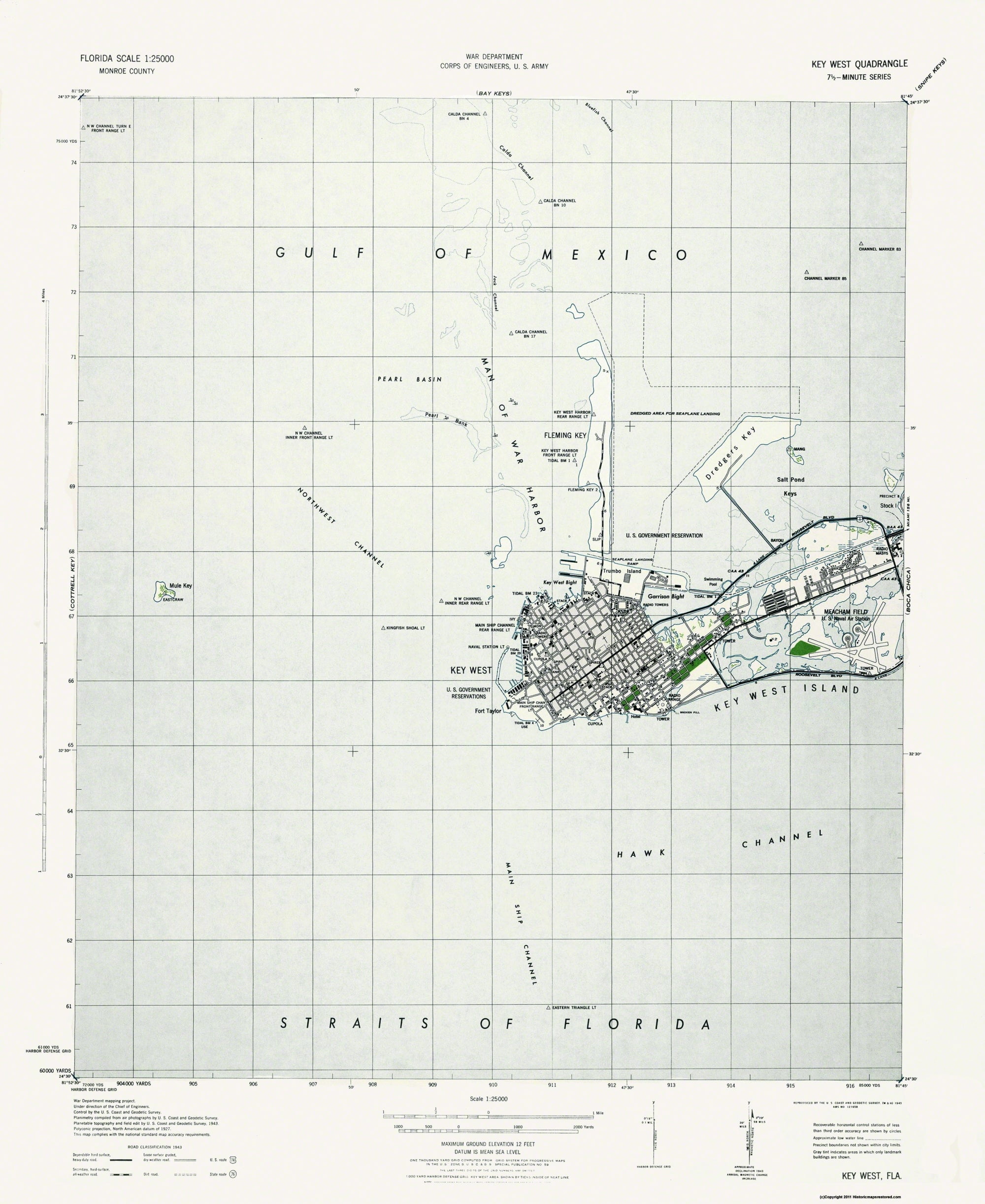 Topographical Map - Key West Florida Quad - USGS 1943 - 23 x 28.11 ...