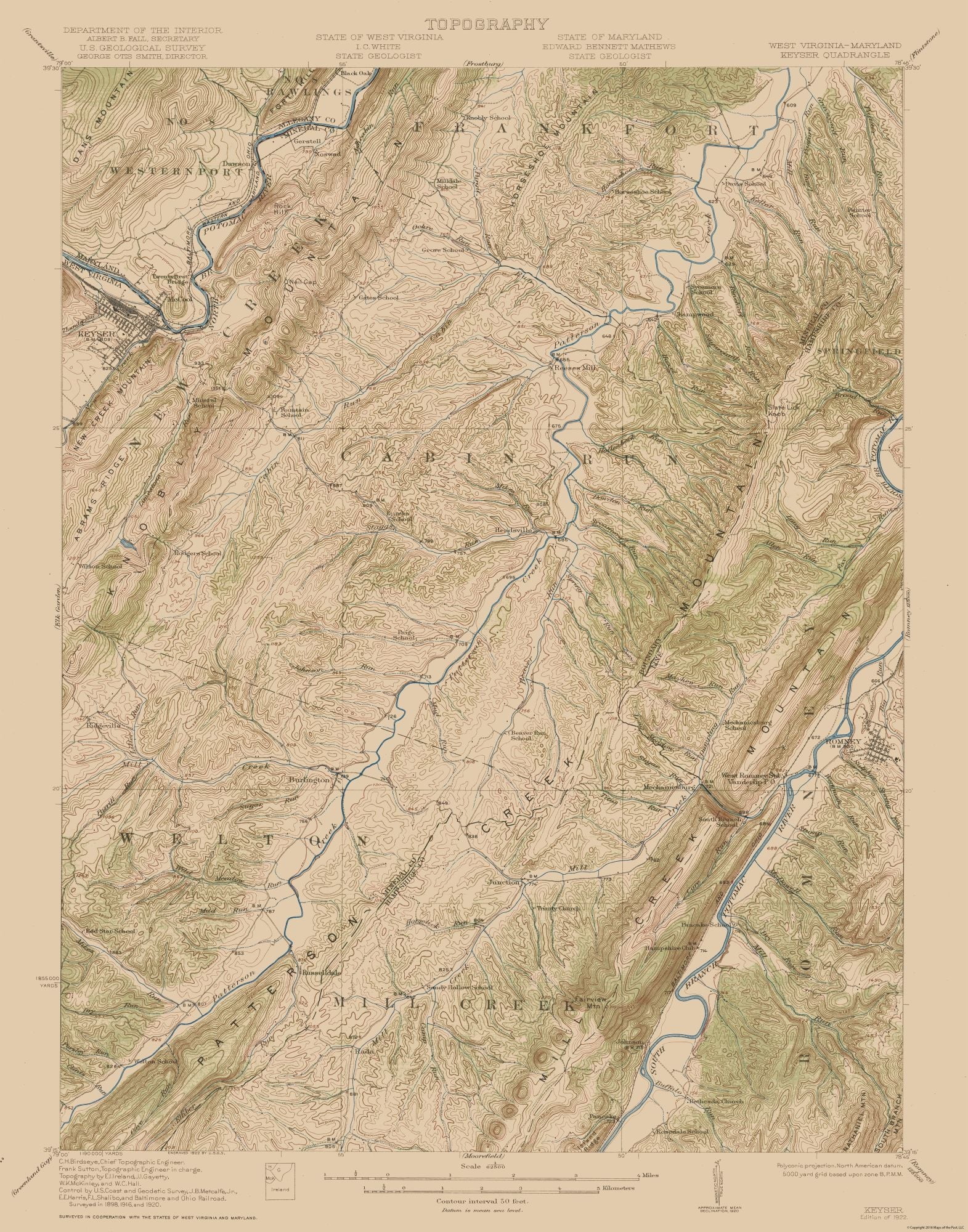 Topographical Map - Keyser West Virginia Maryland Quad - USGS 1920 - 23 ...