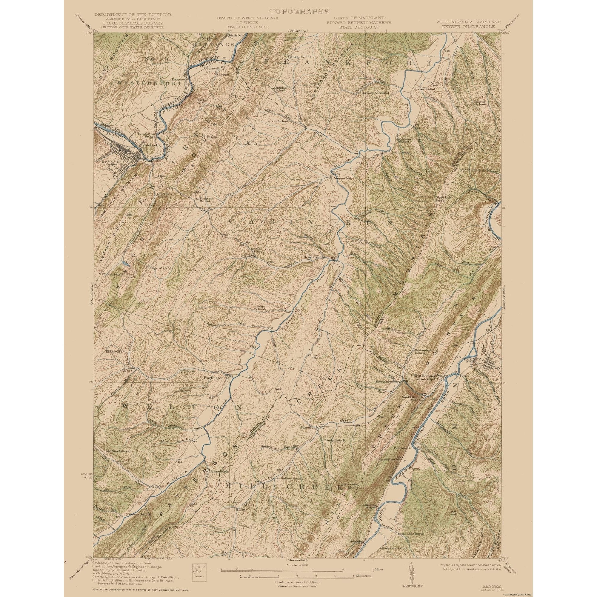 Topographical Map - Keyser West Virginia Maryland Quad - USGS 1920 - 23 ...