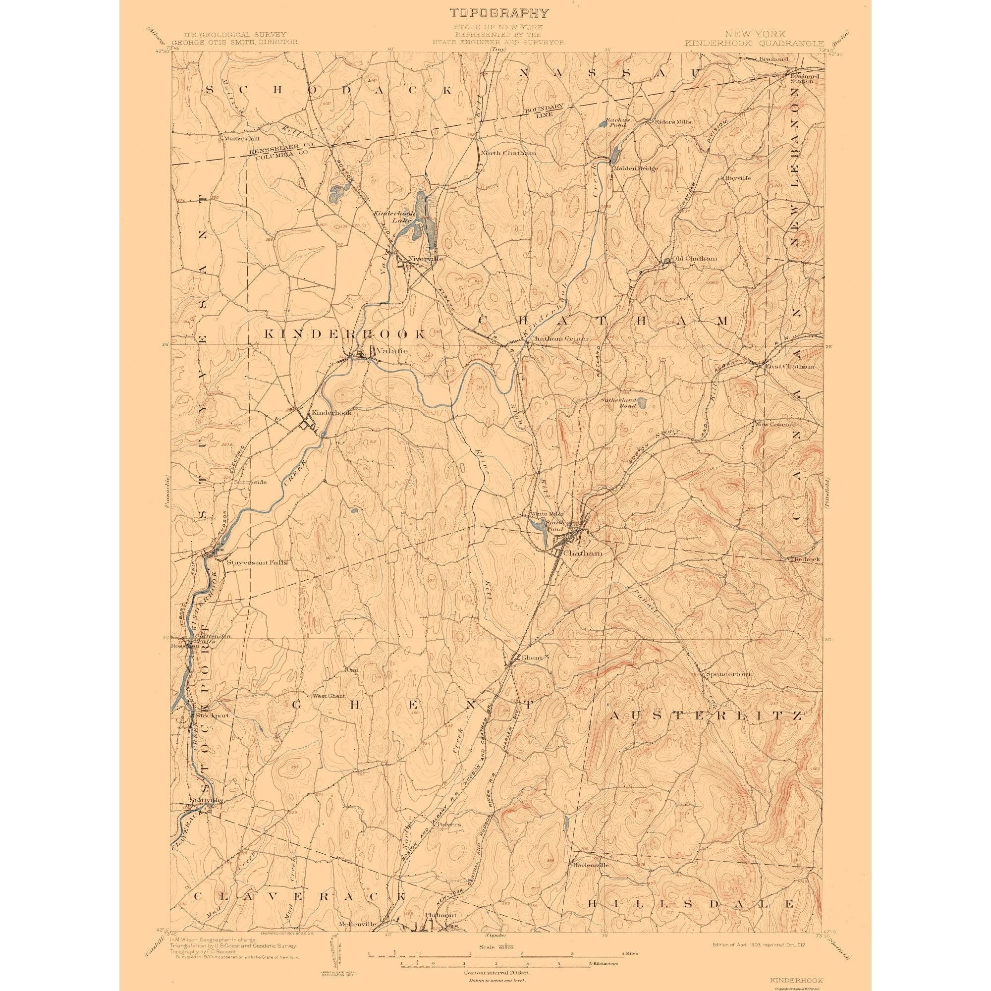 Topographical Map - Kinderhook New York Quad - USGS 1903 - 23 x 30.31 ...