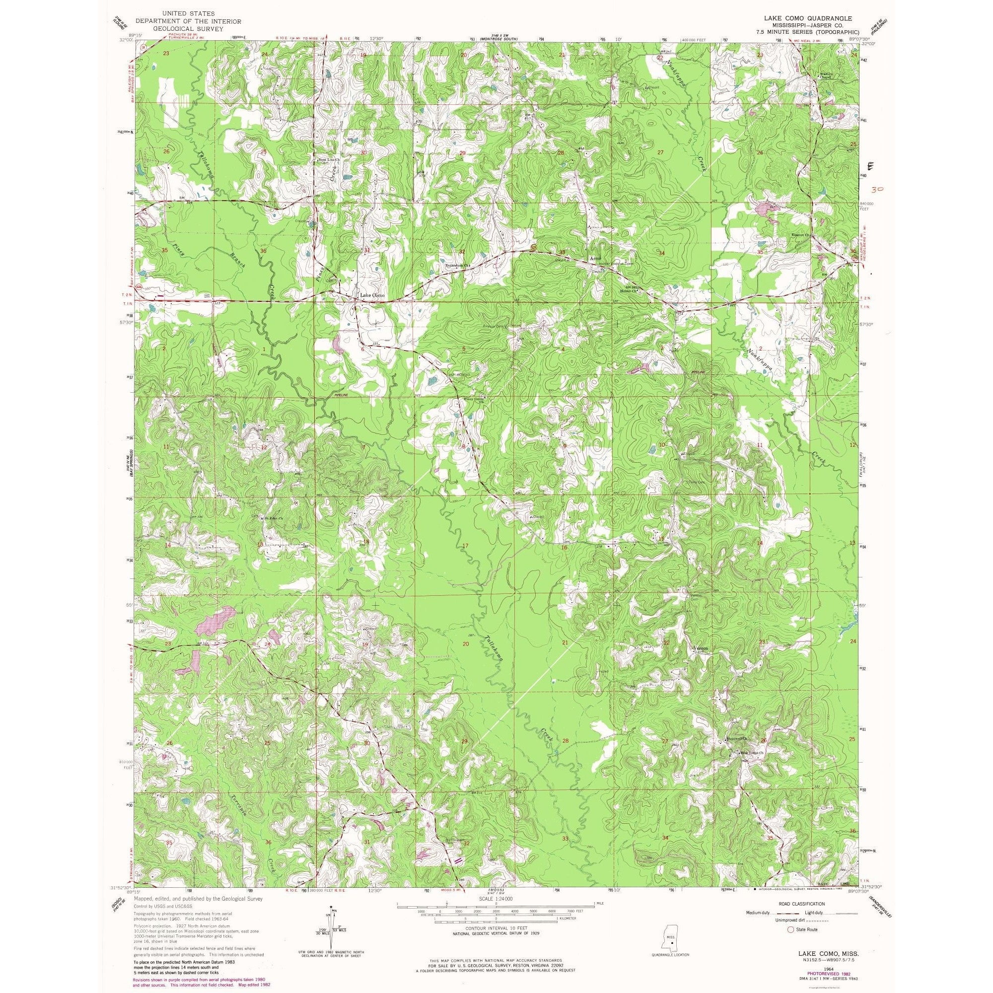 Topographical Map - Lake Como Mississippi Quad - USGS 1964 - 23 x 28.60 ...