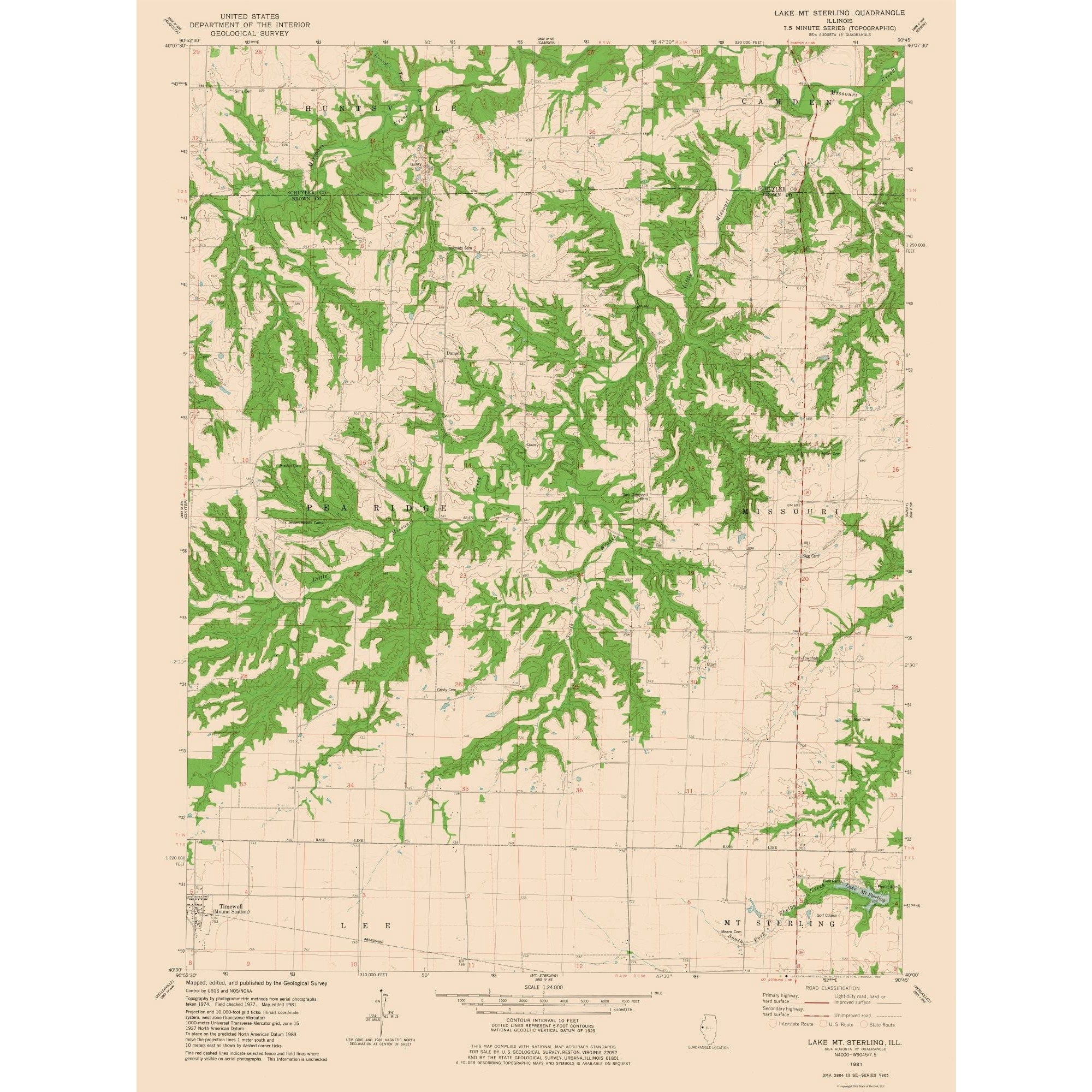 Topographical Map - Lake Mt Sterling Illinois Quad - USGS 1981 - 23 x ...