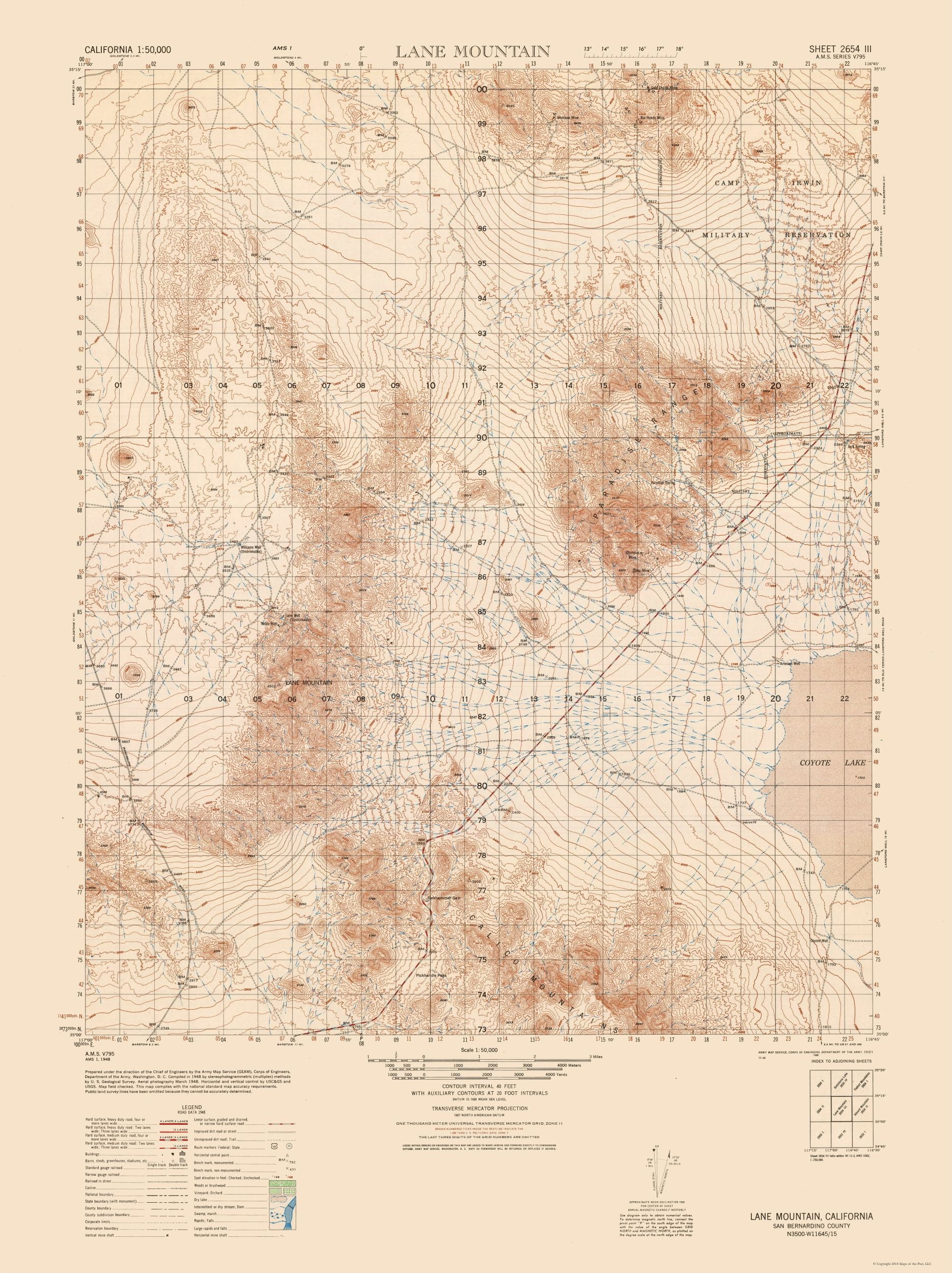 Topographical Map - Lane Mountain Sheet - US Army 1948 - 23 x 30.74 ...