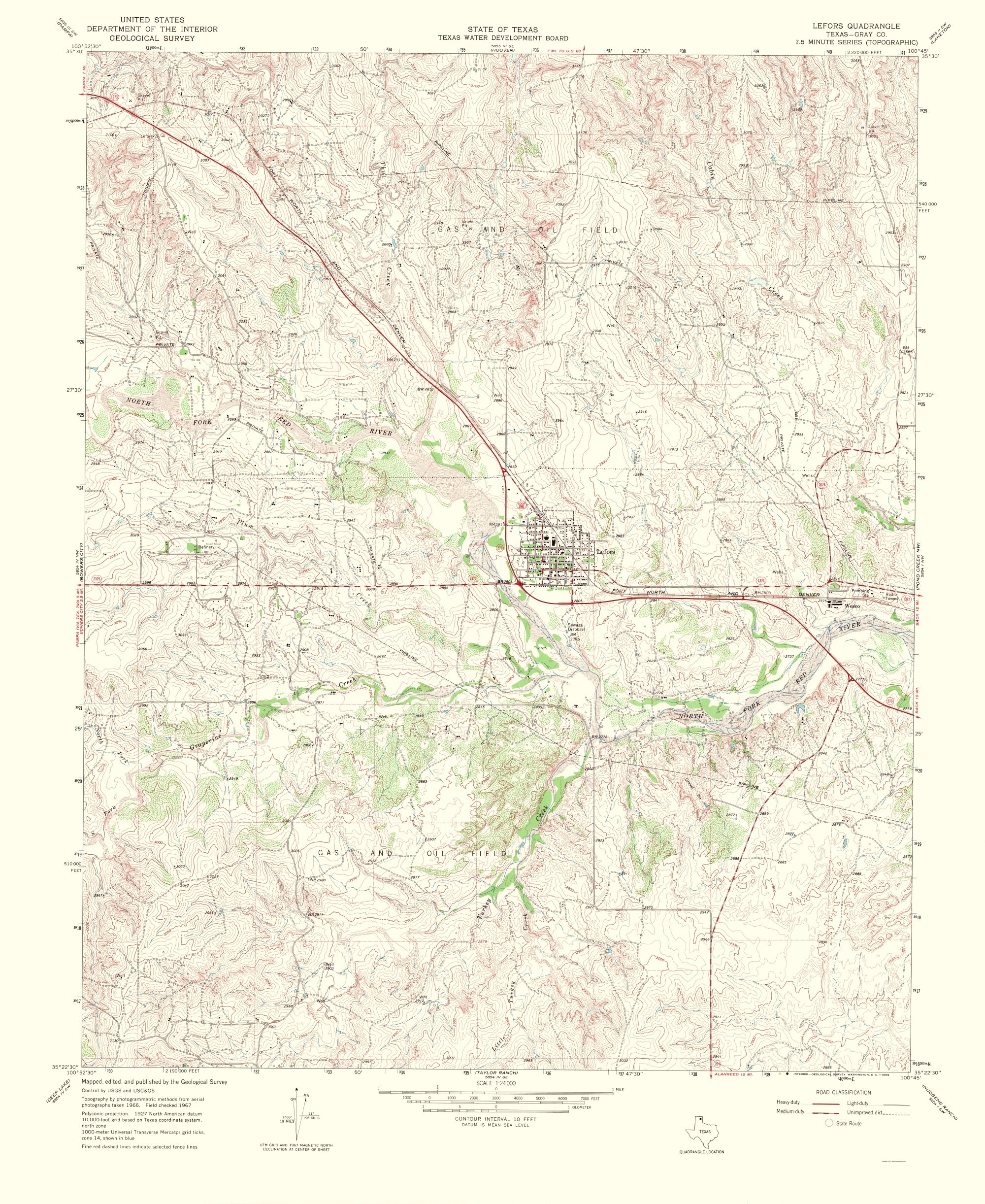 Topographical Map - Lefors Texas Quad - USGS 1969 - 23 x 28.10 ...