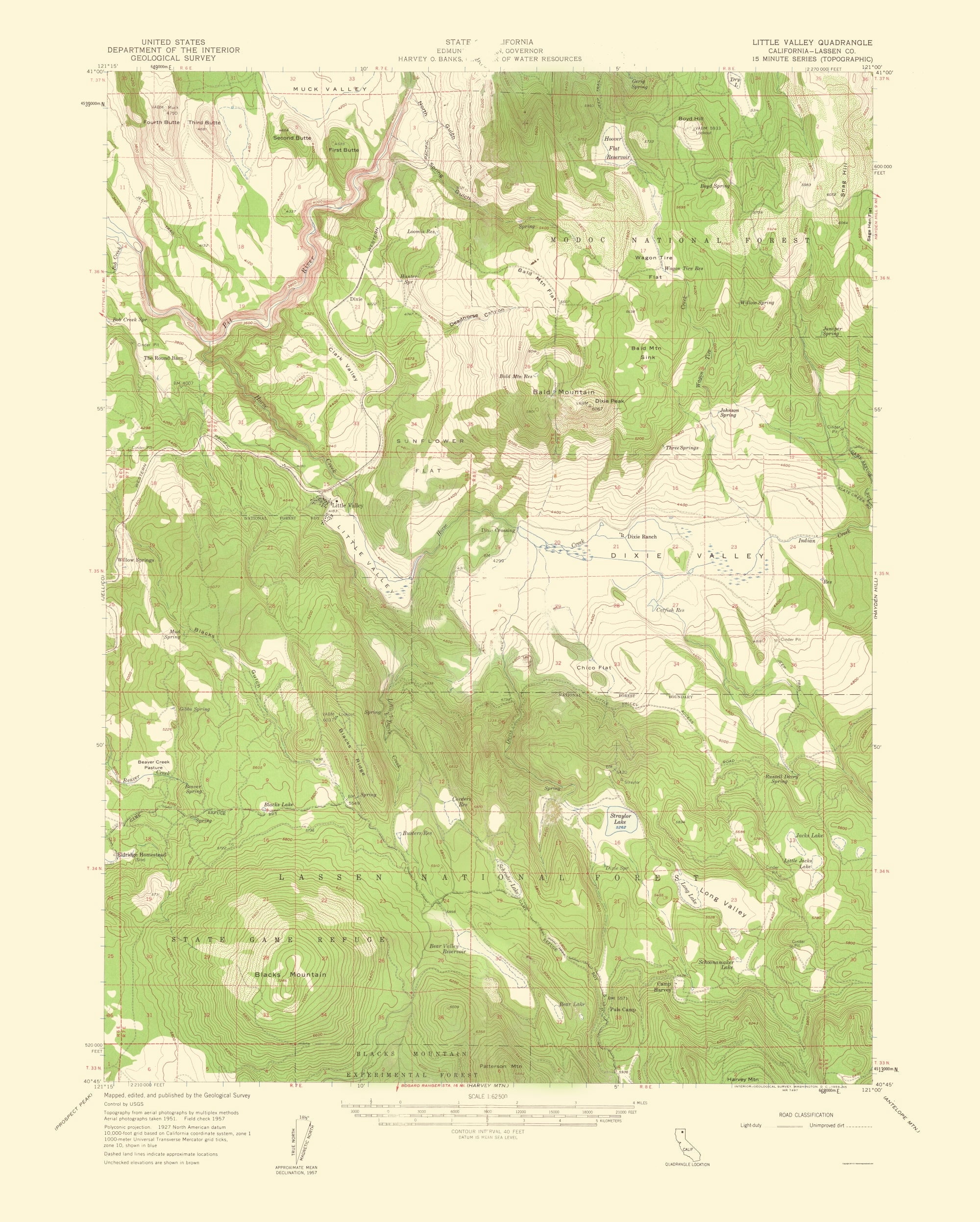 Topographical Map - Little Valley California Quad - USGS 1959 - 23 x 28 ...