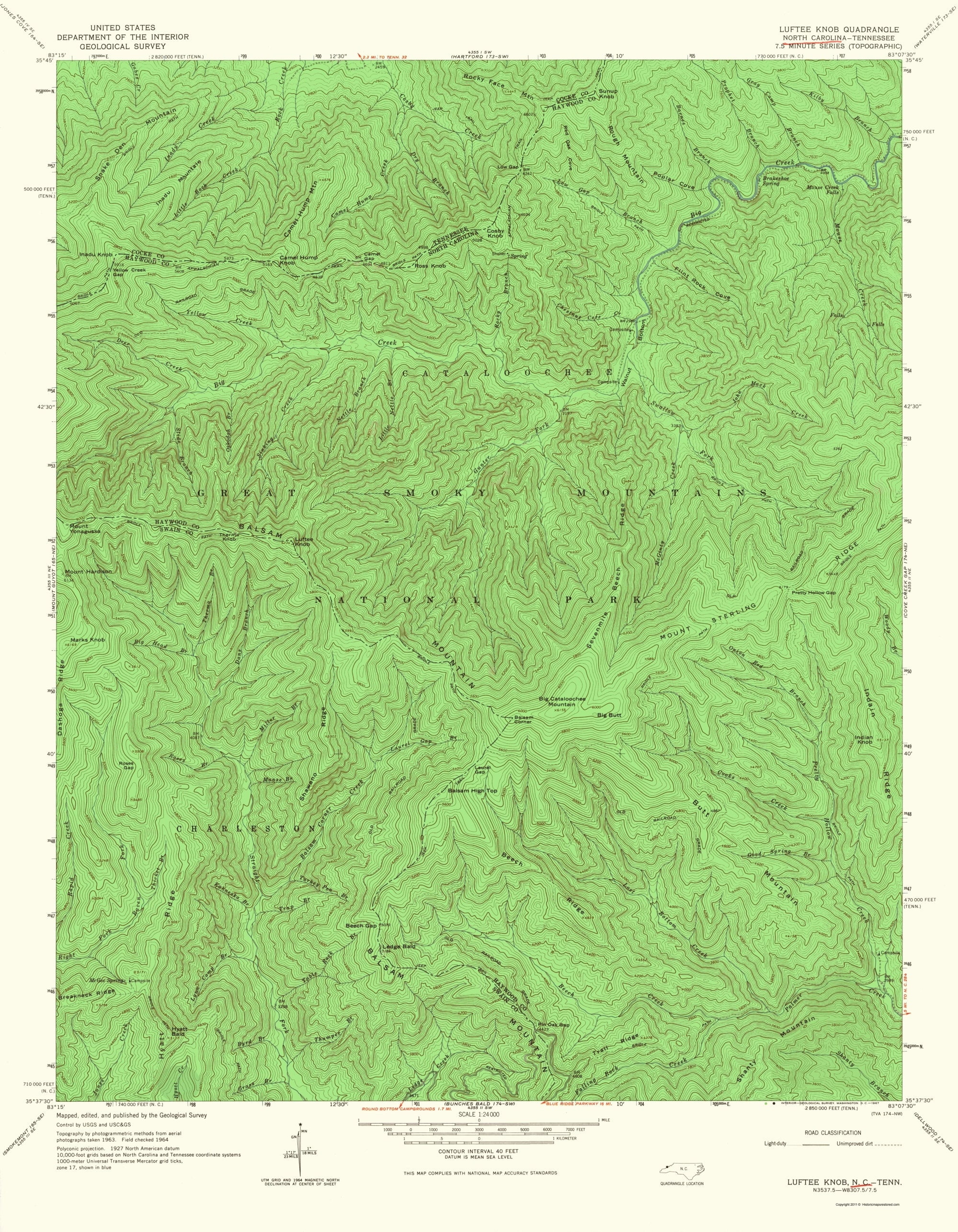 Topographical Map - Luftee Knob North Carolina Tennessee Quad - USGS ...