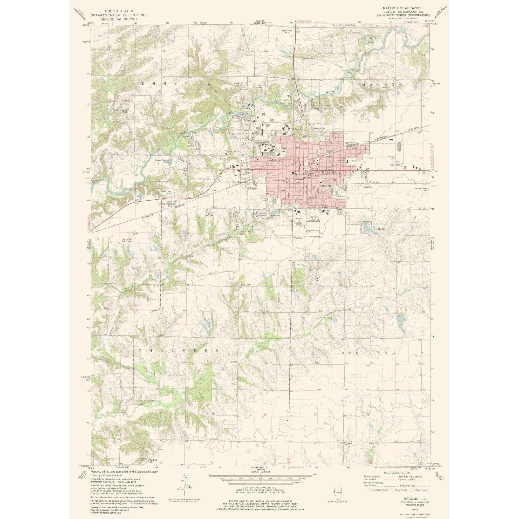 Topographical Map - Macomb Illinois Quad - USGS 1974 - 23 x 31.41 ...