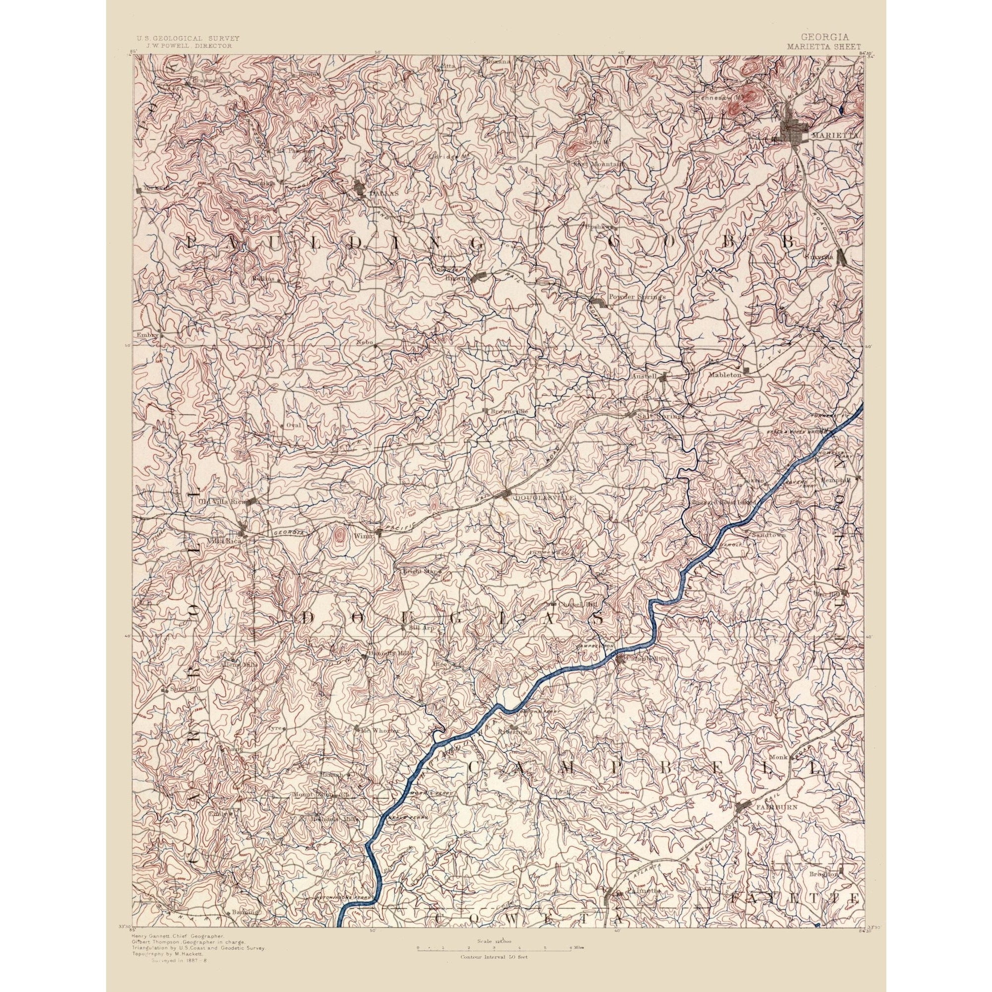 Topographical Map - Marietta Sheet Georgia - USGS 1888 - 23 x 29.25 ...