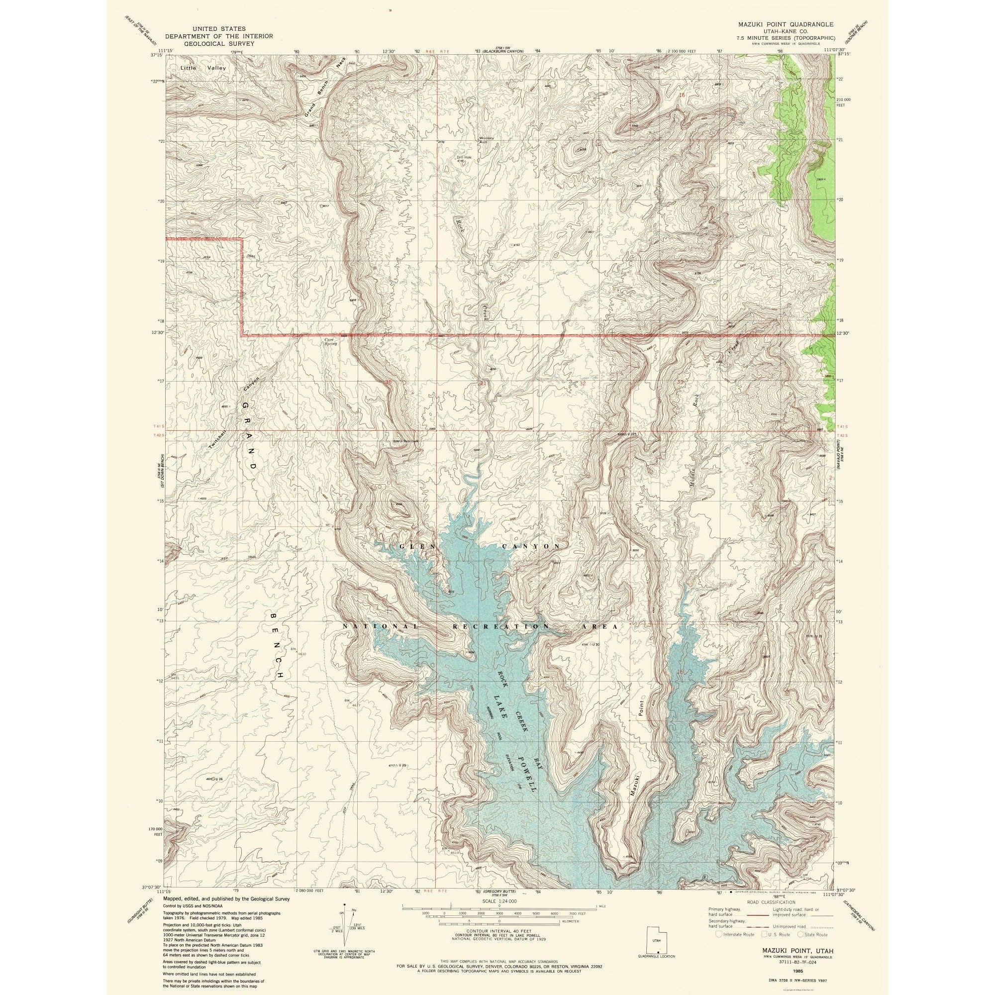 Topographical Map - Mazuki Point Utah Quad - USGS 1985 - 23 x 29.26 ...