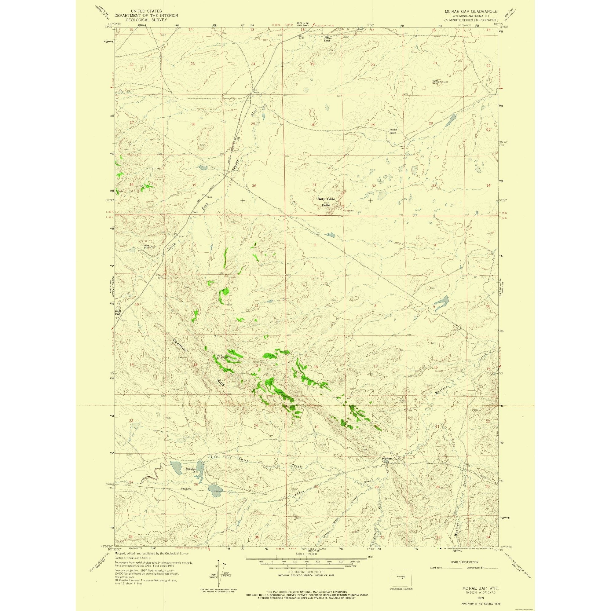 Topographical Map - Mc Rae Gap Wyoming Quad - USGS 1959 - 23 x 30.61 ...
