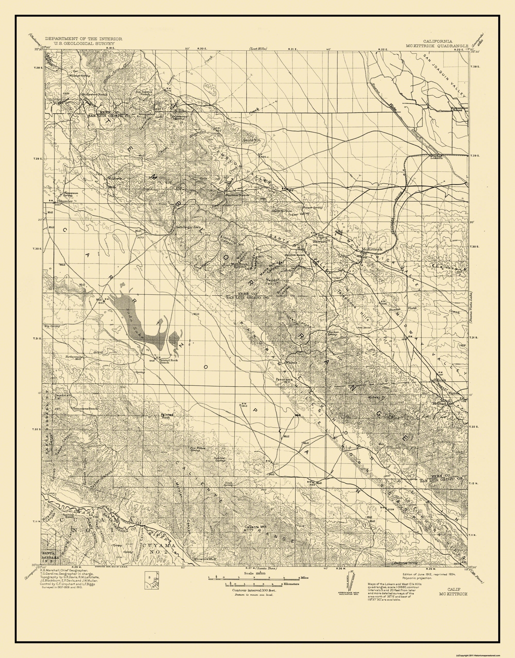 Topographical Map - Mckittrick California Quad - USGS 1912 - 23 x 29.38 ...