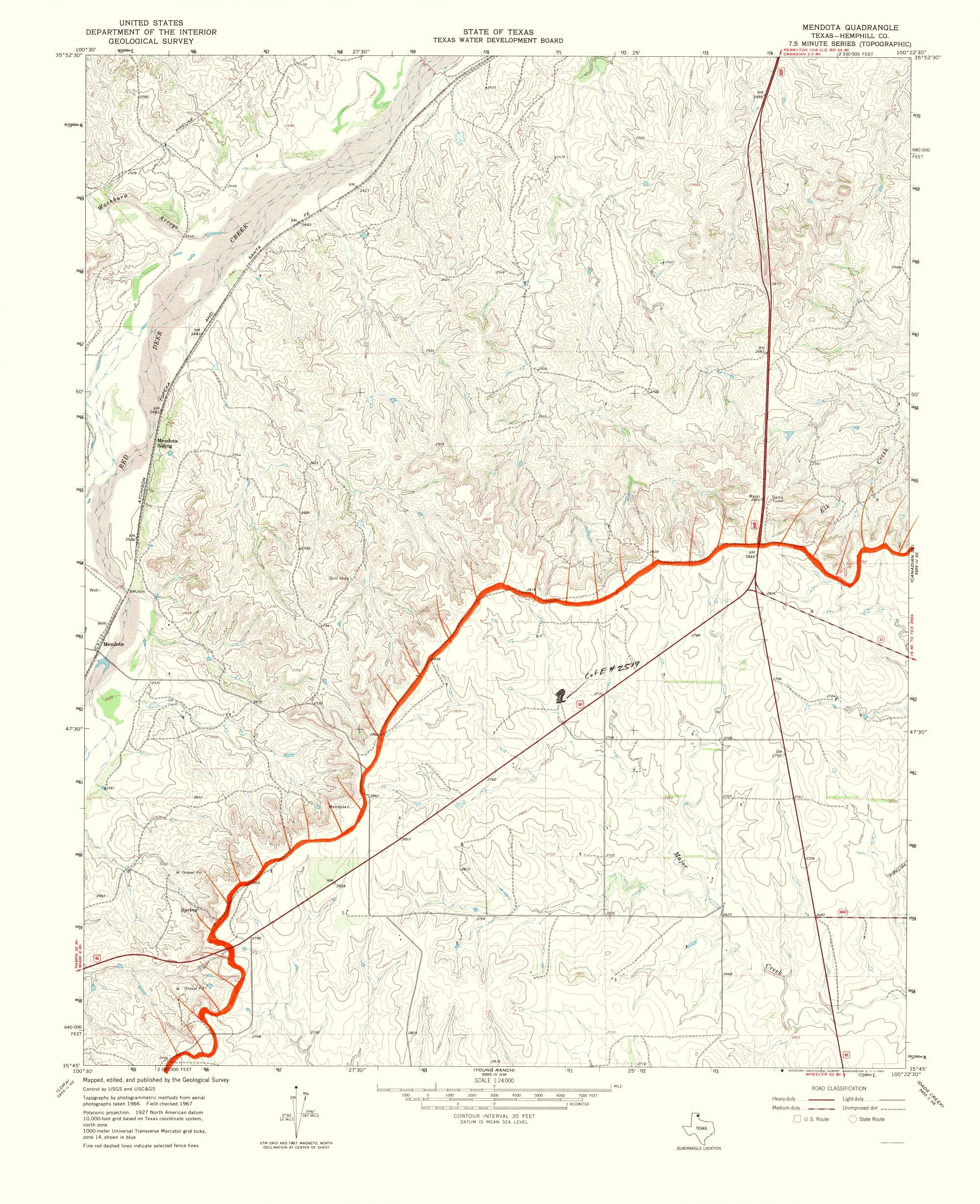 Topographical Map - Mendota Texas Quad - USGS 1969 - 23 x 28.26 ...