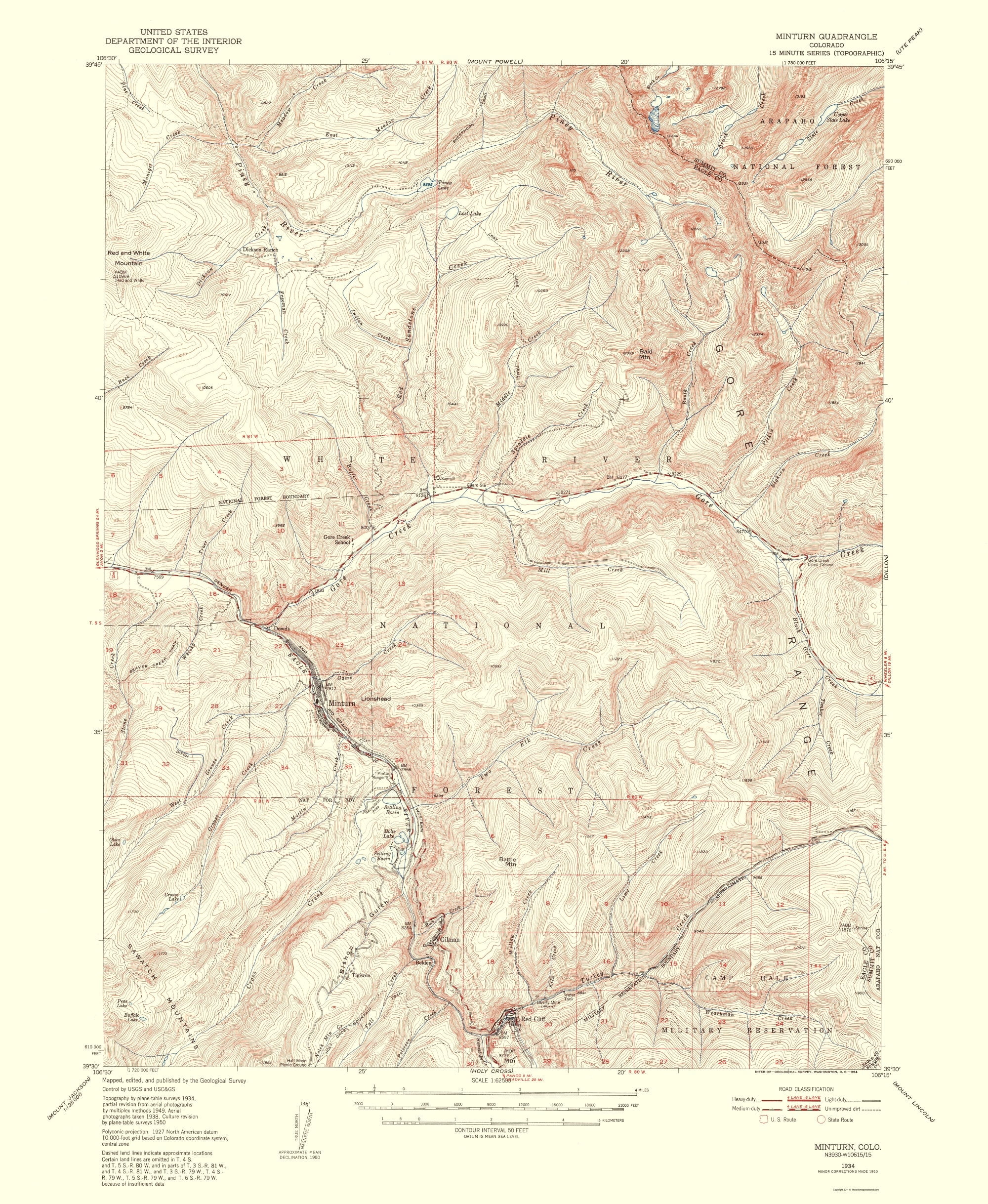Topographical Map - Minturn Colorado Quad - USGS 1954 - Vintage Wall ...