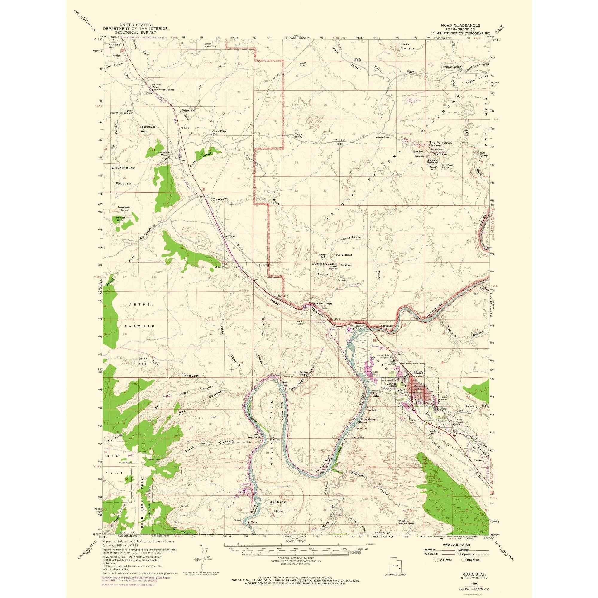 Topographical Map - Moab Utah Quad - USGS 1959 - 23 x 29.54 - Vintage ...