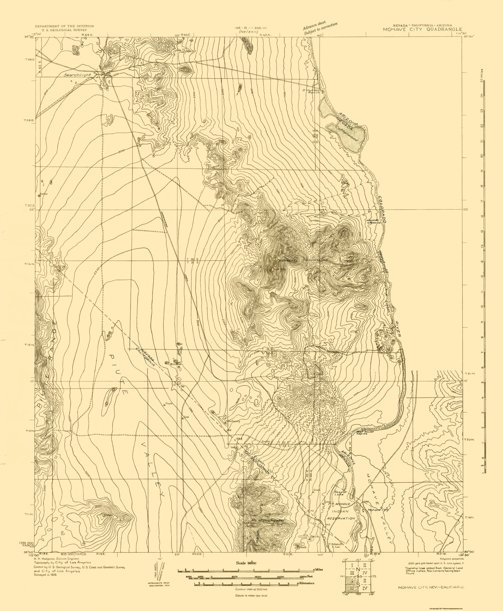 Topographical Map - Mohave City Nevada California Arizona Quad - USGS ...
