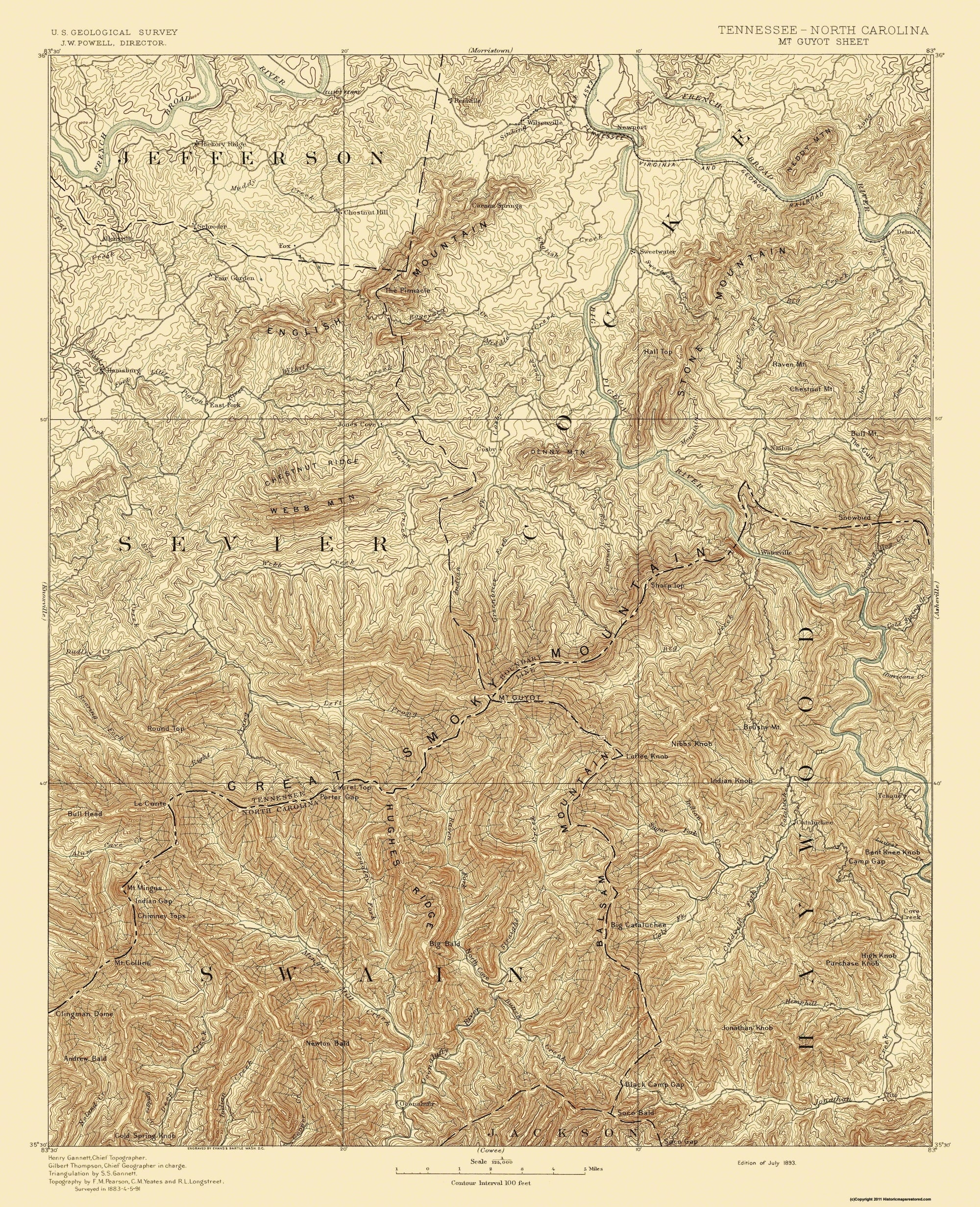 Topographical Map - Mt Guyot Tennessee North Carolina Sheet - USGS 1893 ...