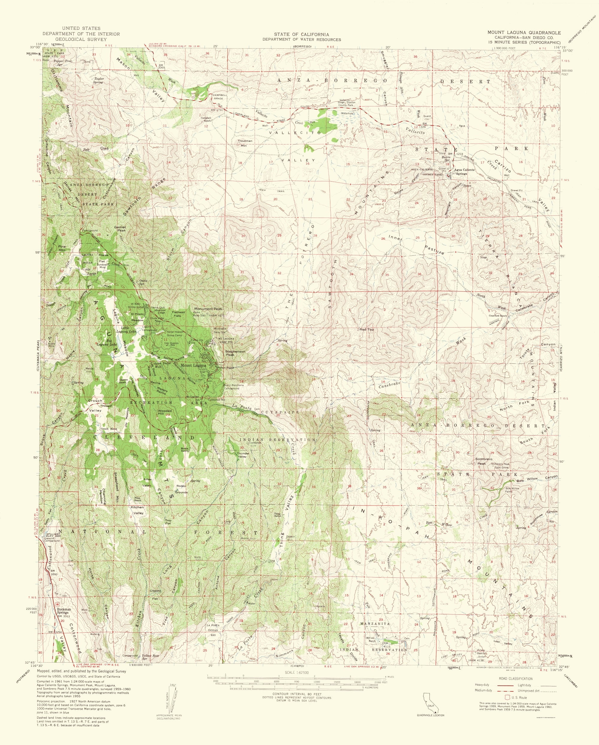 Topographical Map - Mt Laguna California Quad - USGS 1953 - Vintage ...