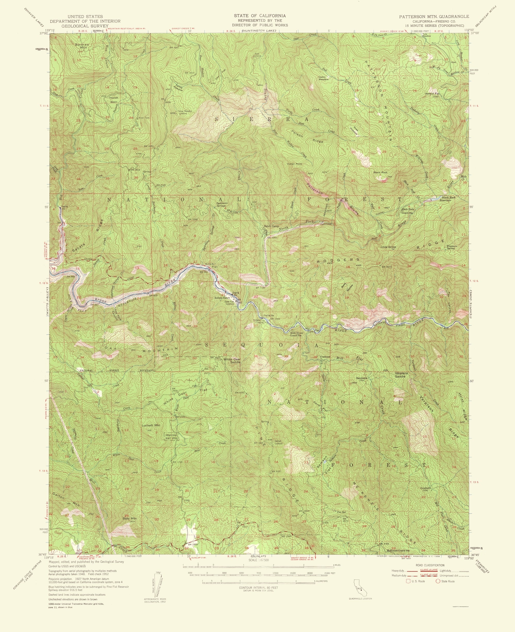 Topographical Map - Mt Patterson California Quad - USGS 1956 - 23 x 28. ...