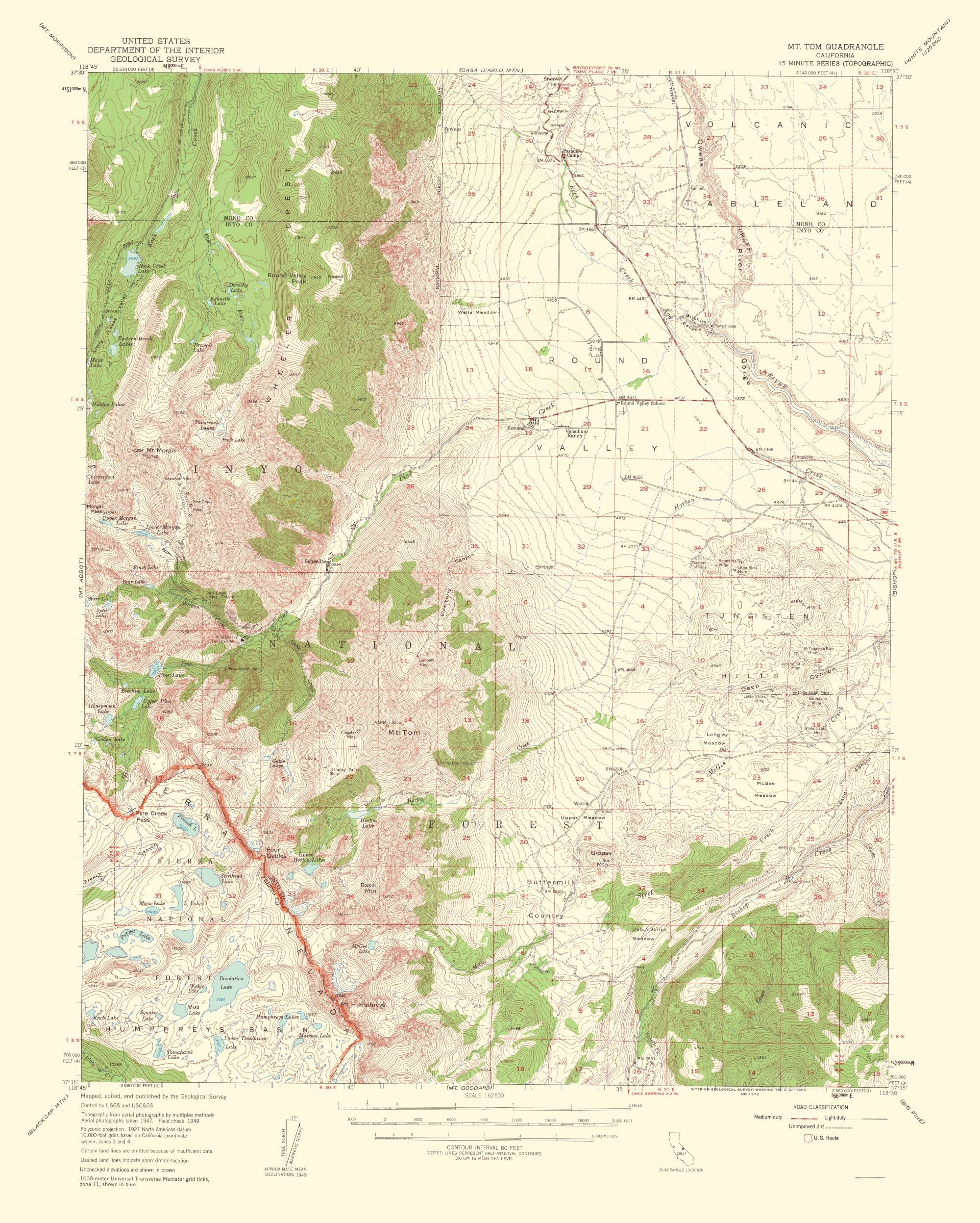Topographical Map - Mt Tom California Quad - USGS 1953 - 23 x 28.69 ...