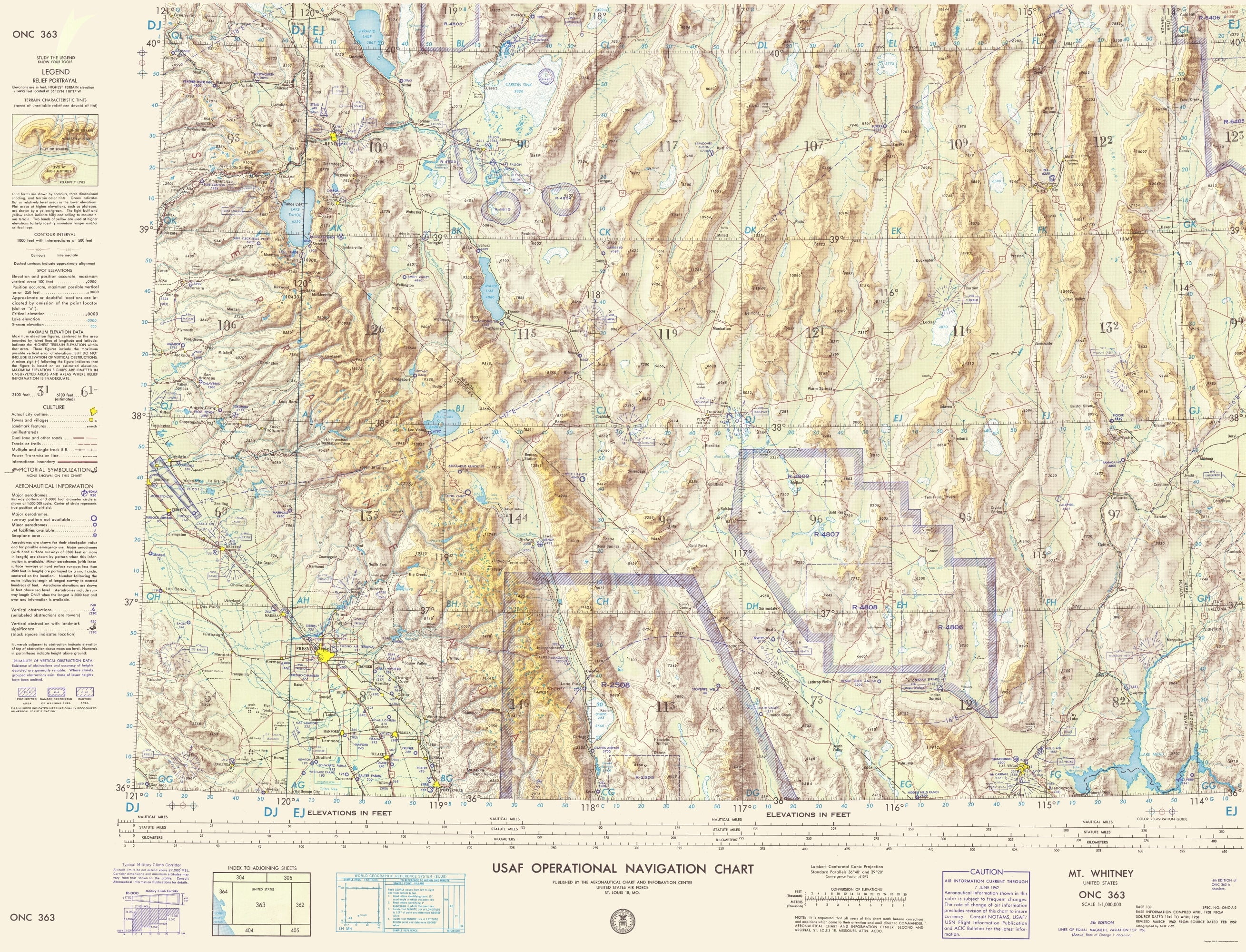 Topographical Map - Mt Whitney California Nevada Arizona Sheet - USAF ...