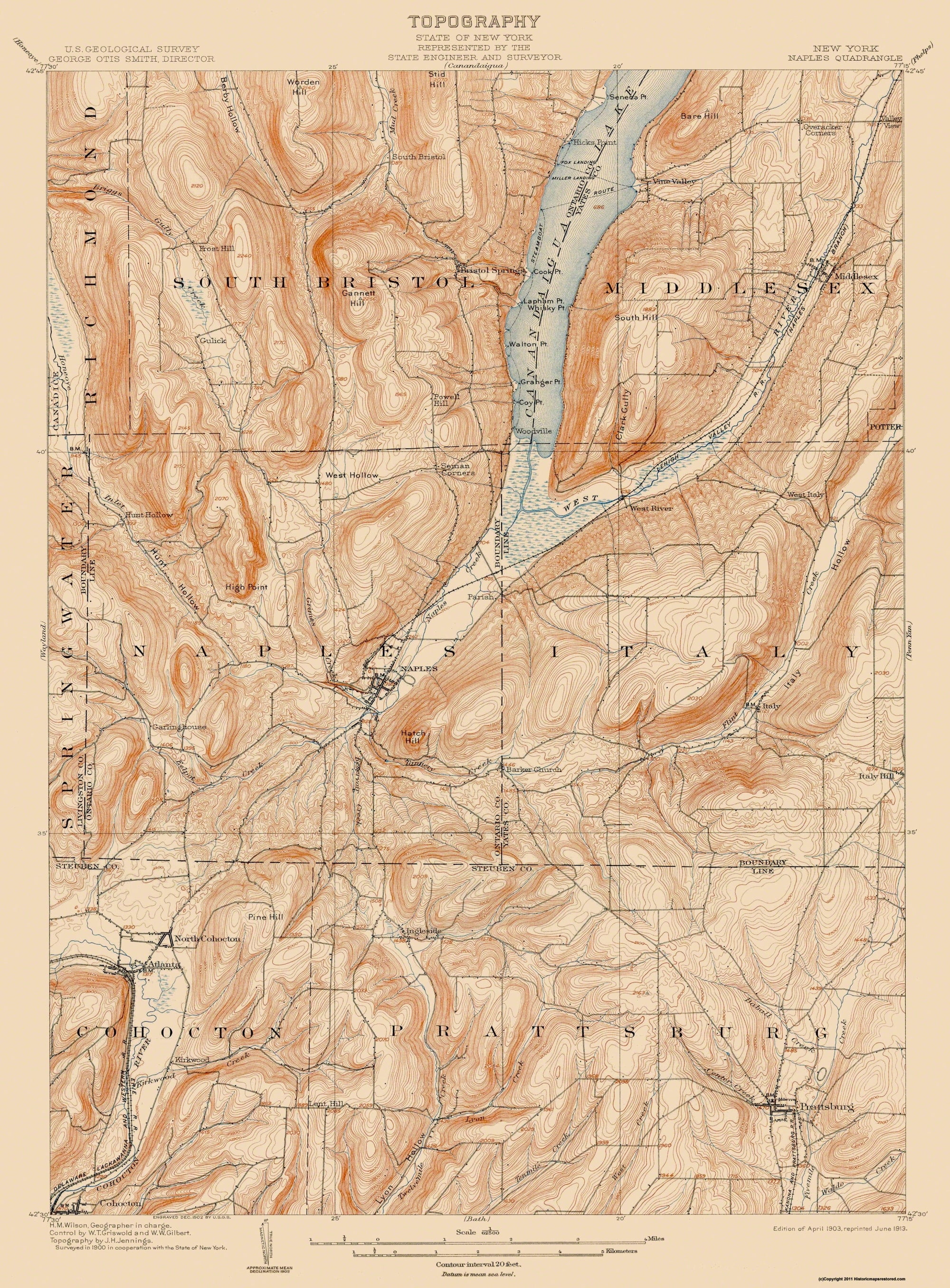 Topographical Map - Naples New York Quad - USGS 1903 - 23 x 31.19 ...