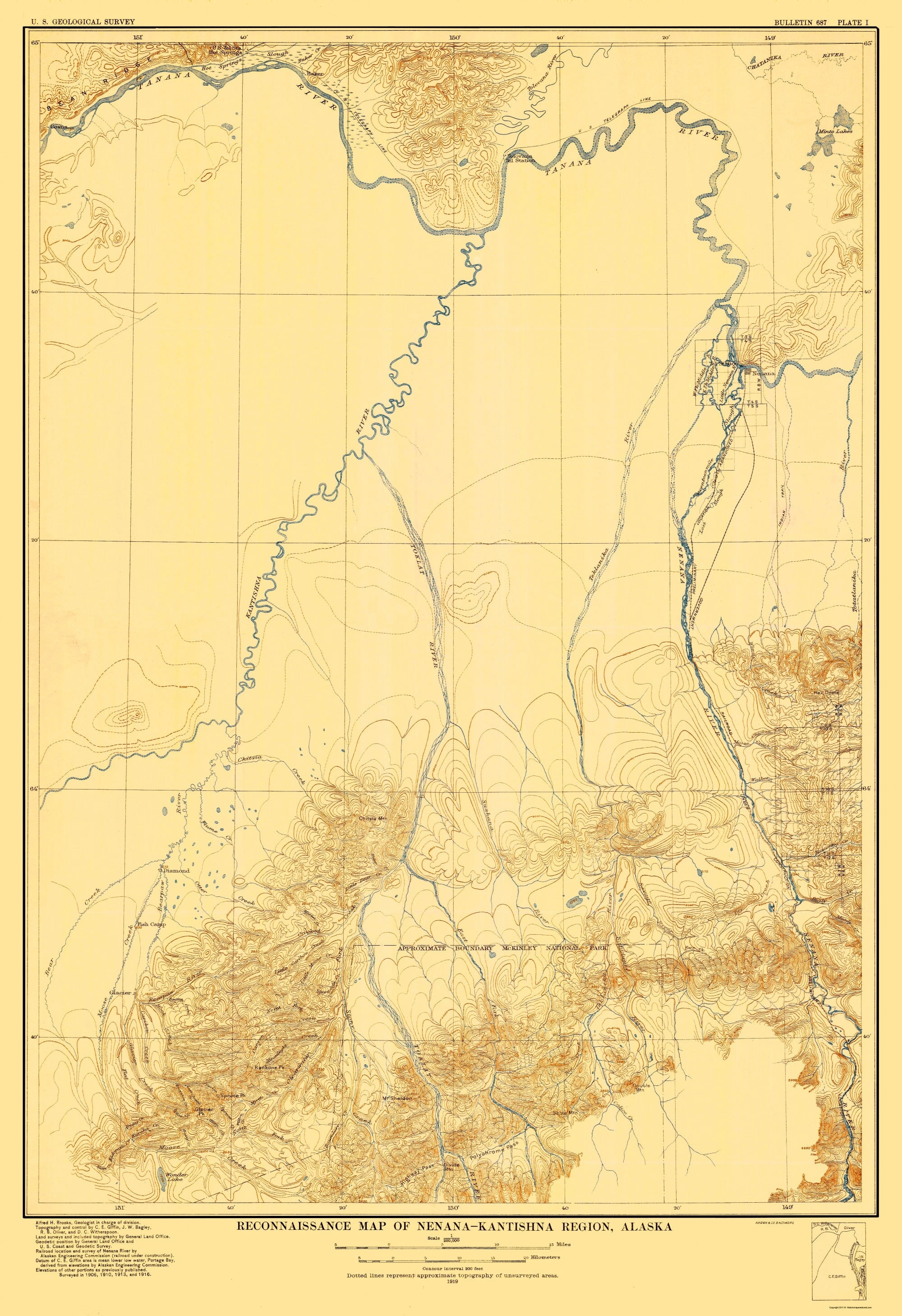 Topographical Map - Nenana-Kantishna Region Alaska - USGS 1919 - 23 x ...
