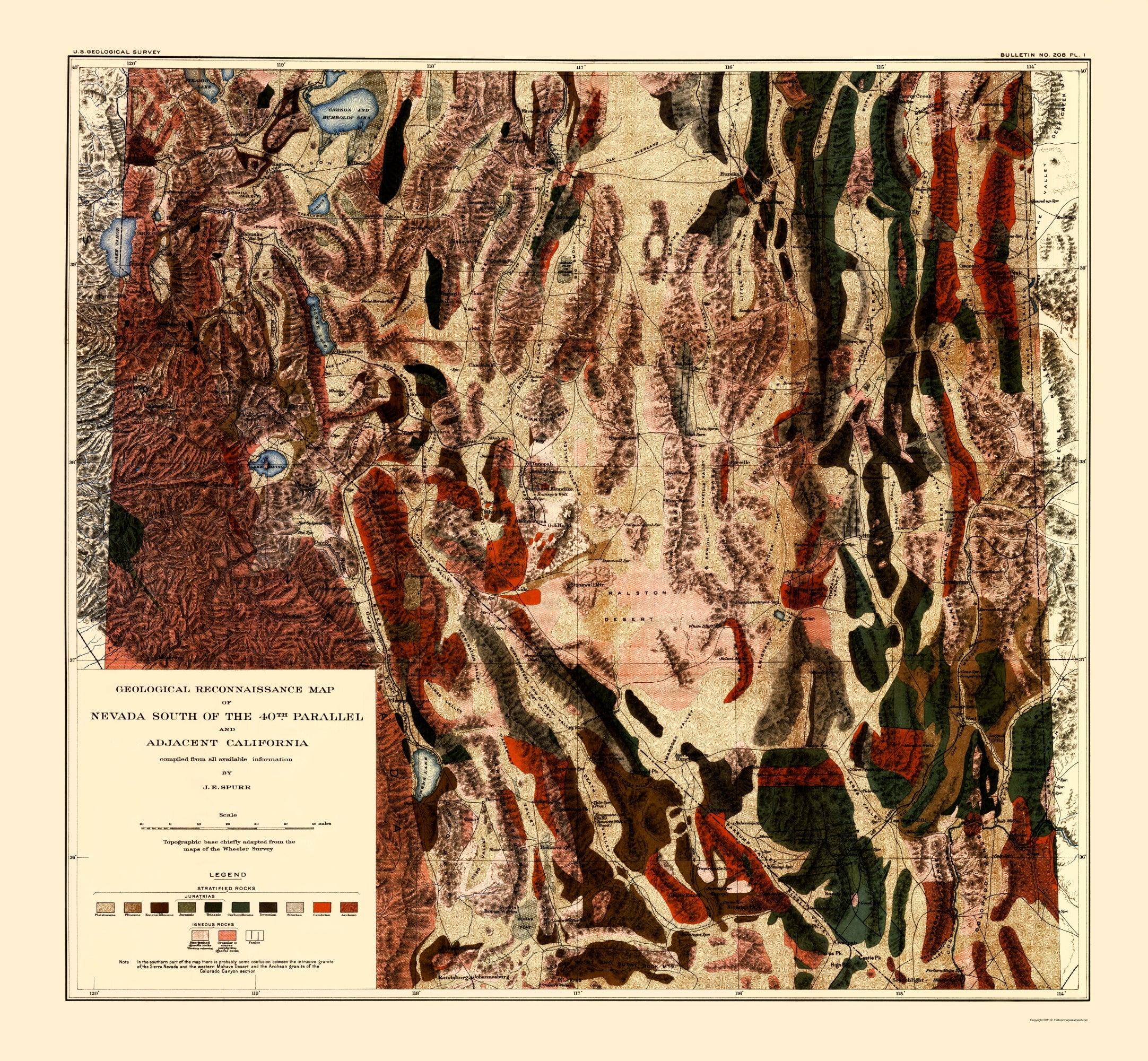 Topographical Map - Nevada S 40th Parallel Nevada - Spurr 1903 - 23 x ...