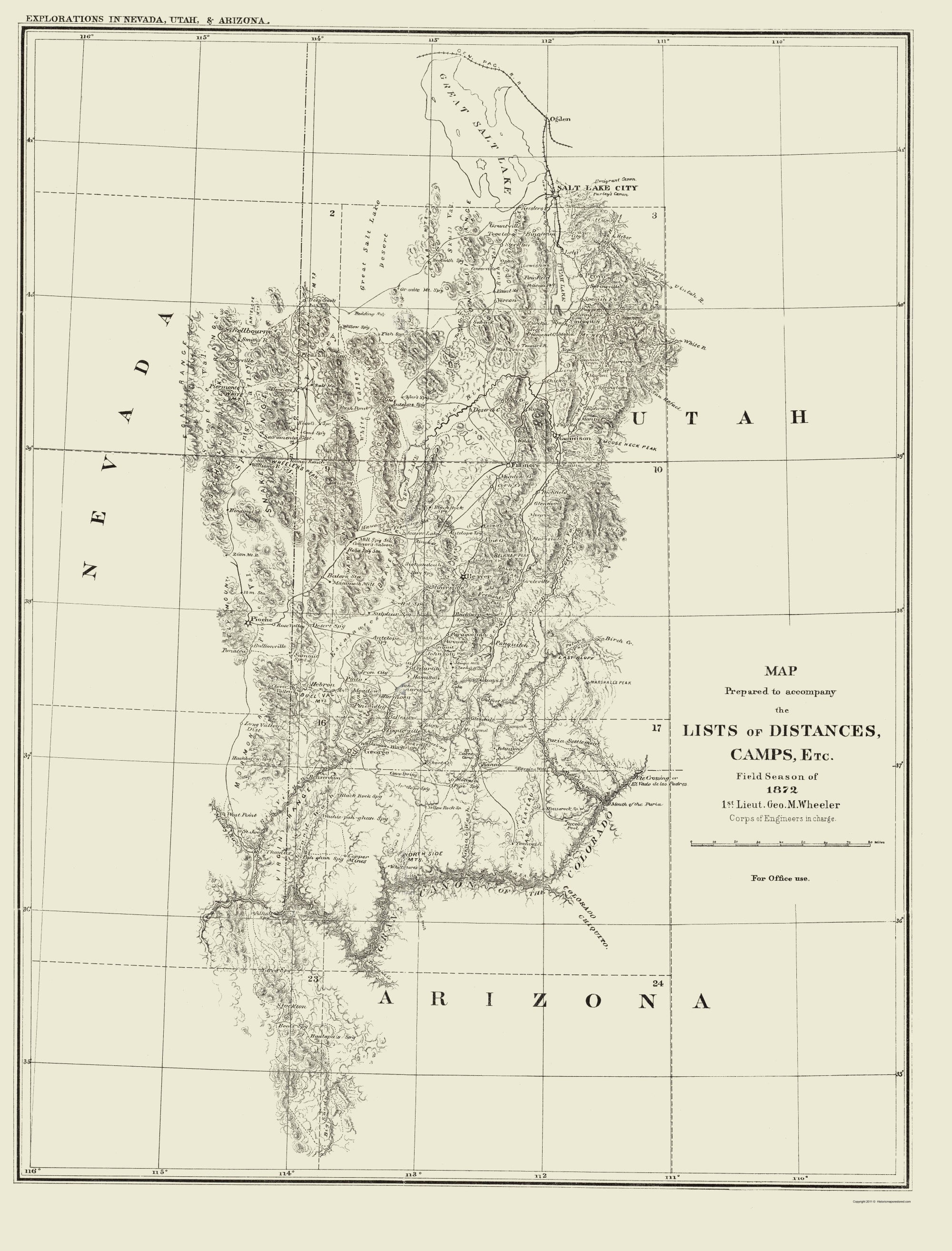 Topographical Map - Nevada Utah Arizona Geographical - Wheeler 1872 ...