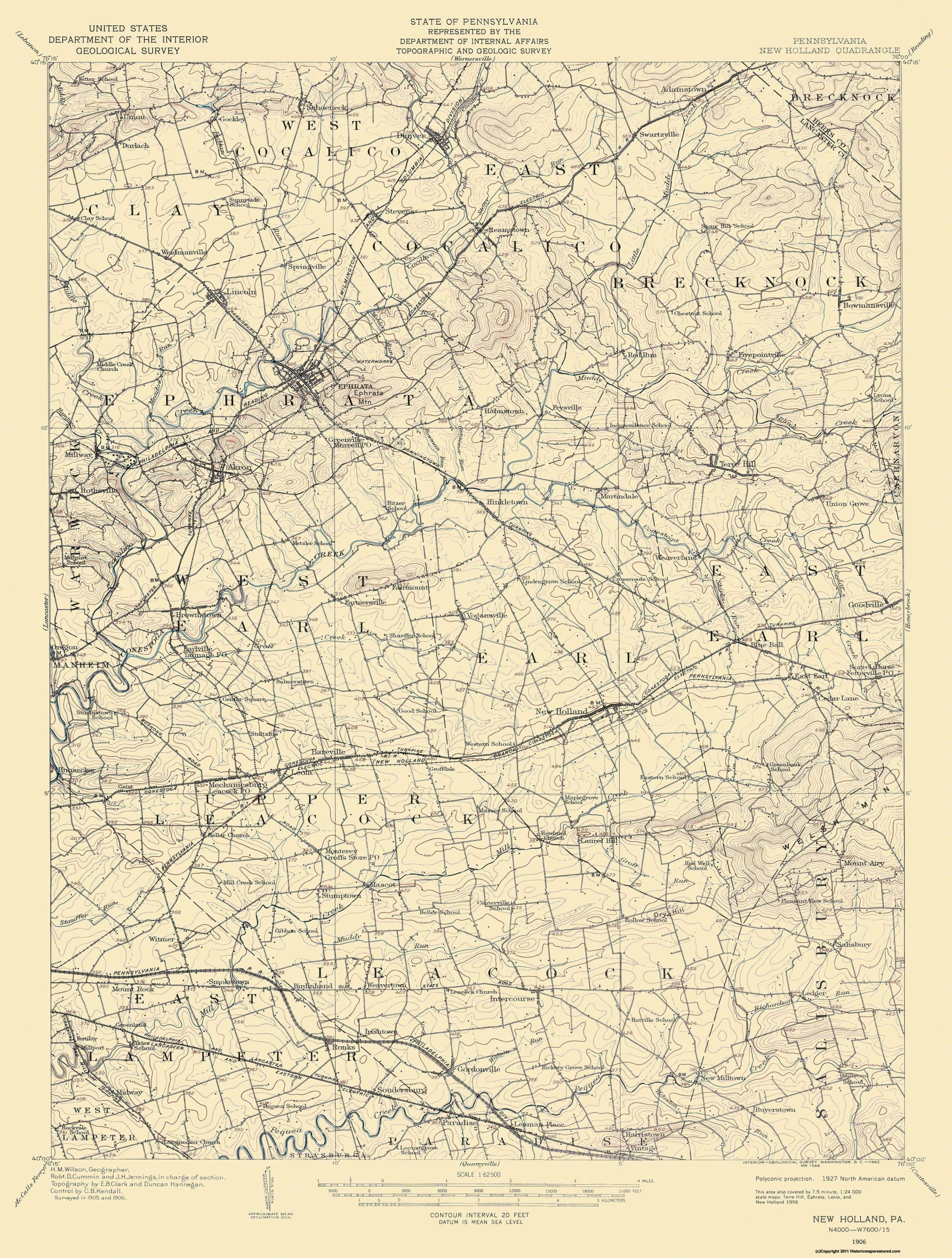Topographical Map - New Holland Pennsylvania Quad - USGS 1906 - 23 x 30 ...