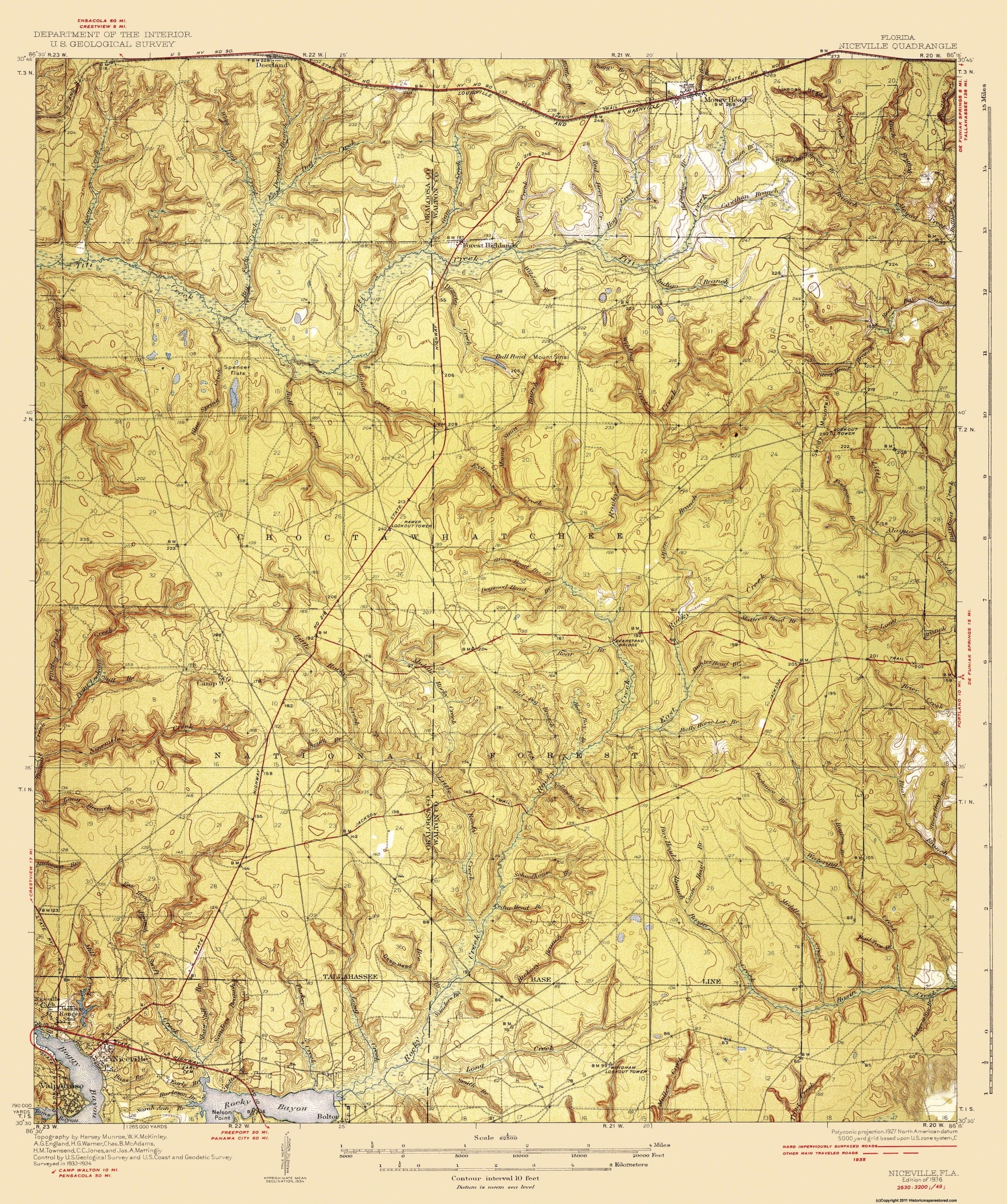 Topographical Map - Niceville Florida Quad - USGS 1936 - 23 x 27.49 ...