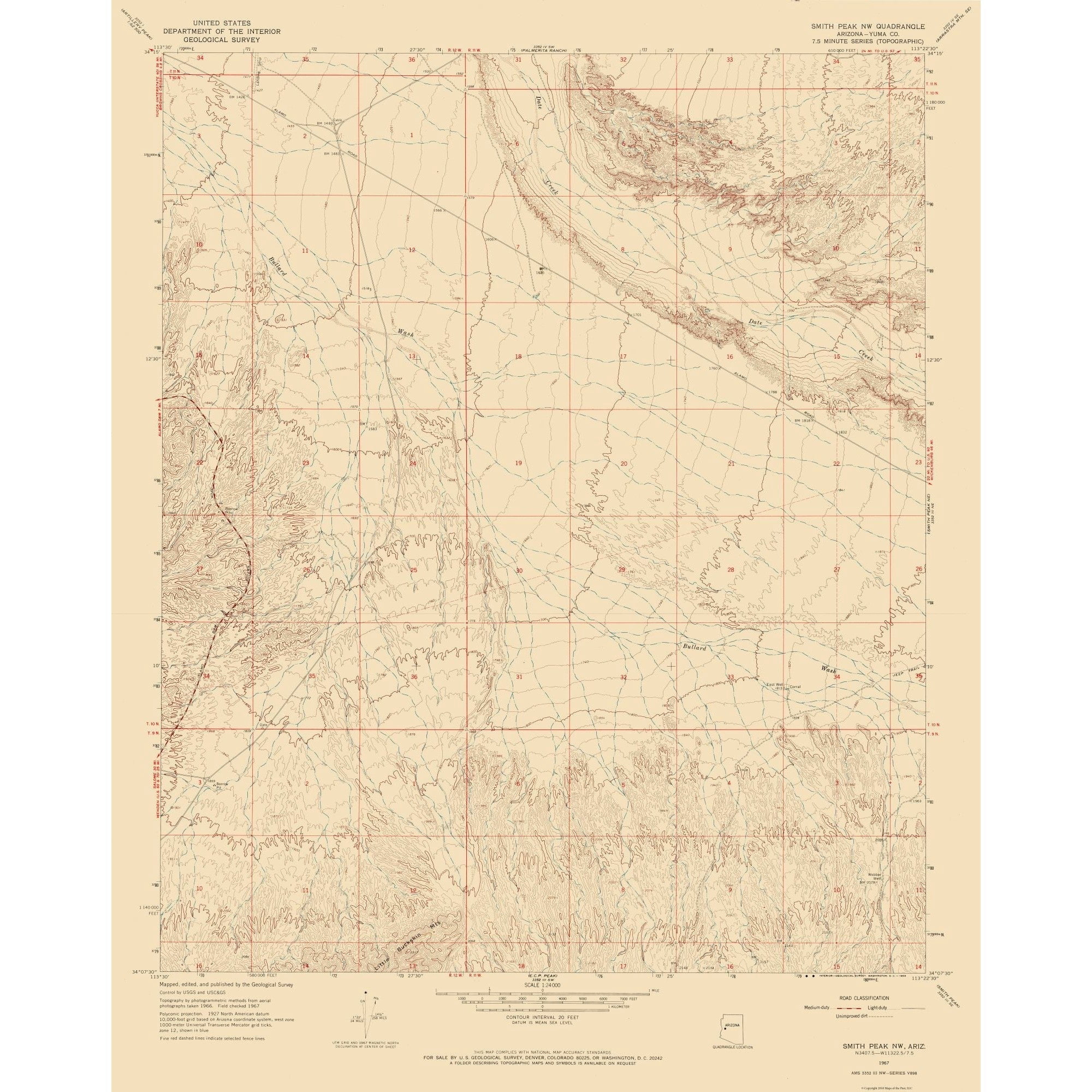 Topographical Map - North West Smith Creek Arizona Quad - USGS 1967 ...