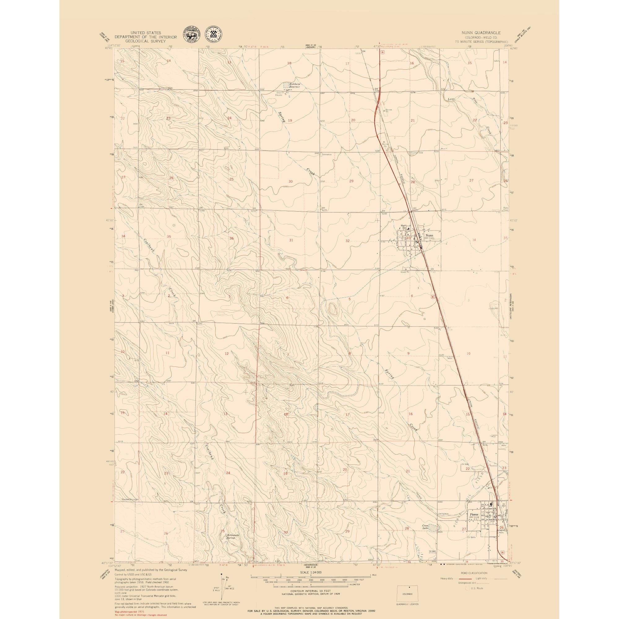 Topographical Map - Nunn Colorado Quad - USGS 1960 - 23 x 28.49 ...