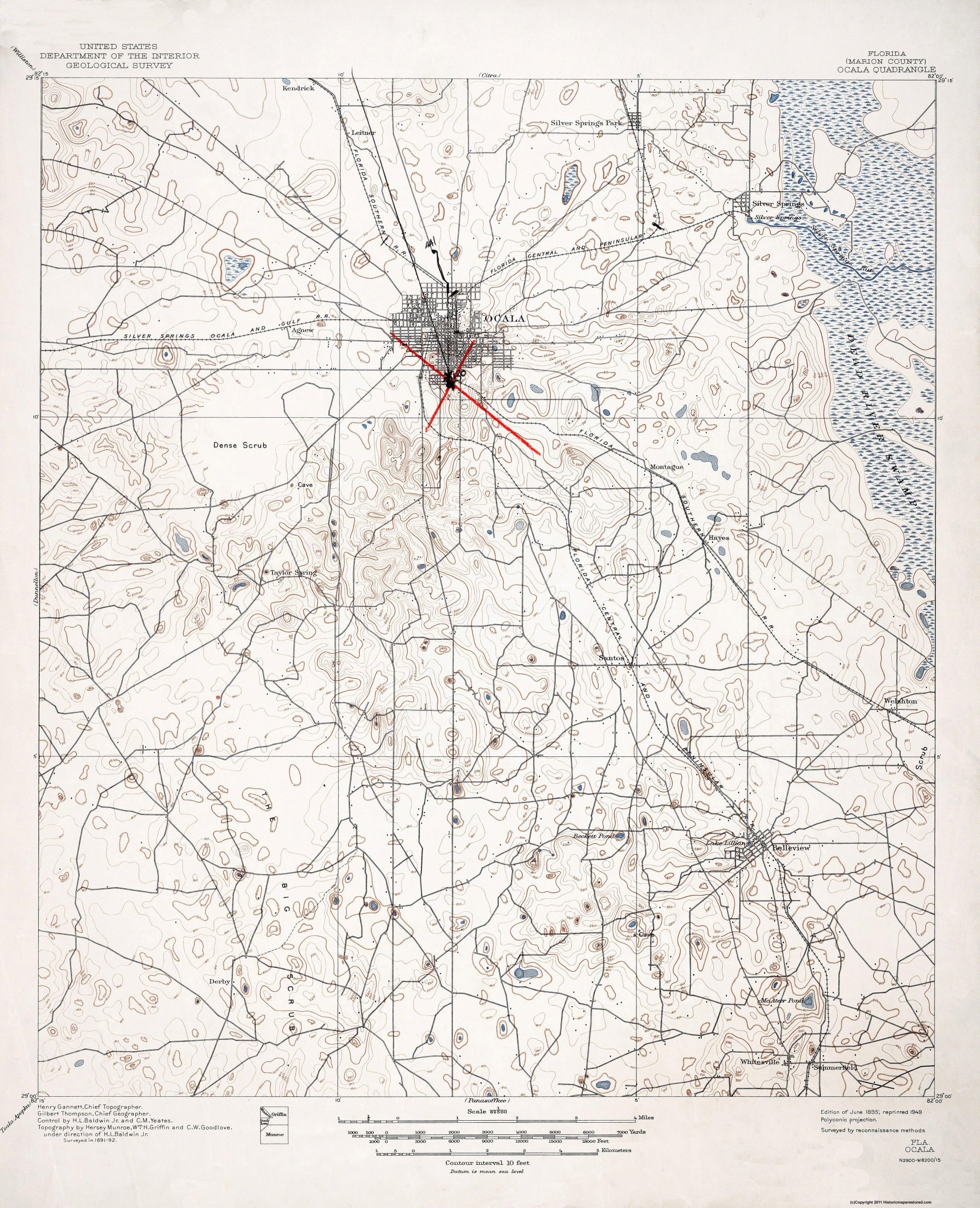 Topographical Map - Ocala Florida Quad - USGS 1895 - 23 x 28.34 ...
