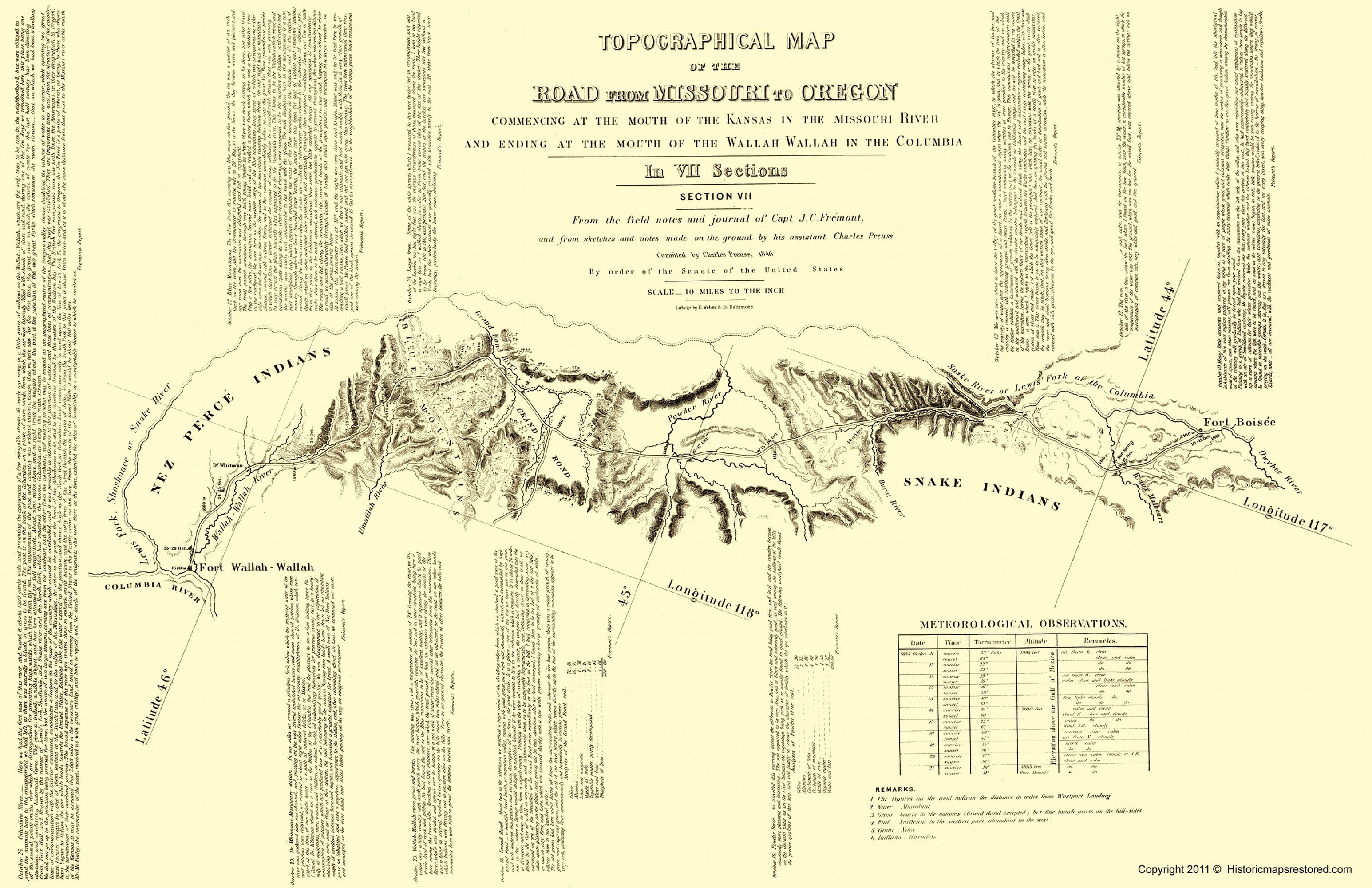 Topographical Map - Oregon Trail Idaho 7 of 7 - Fremont 1846 - 23 x 35. ...