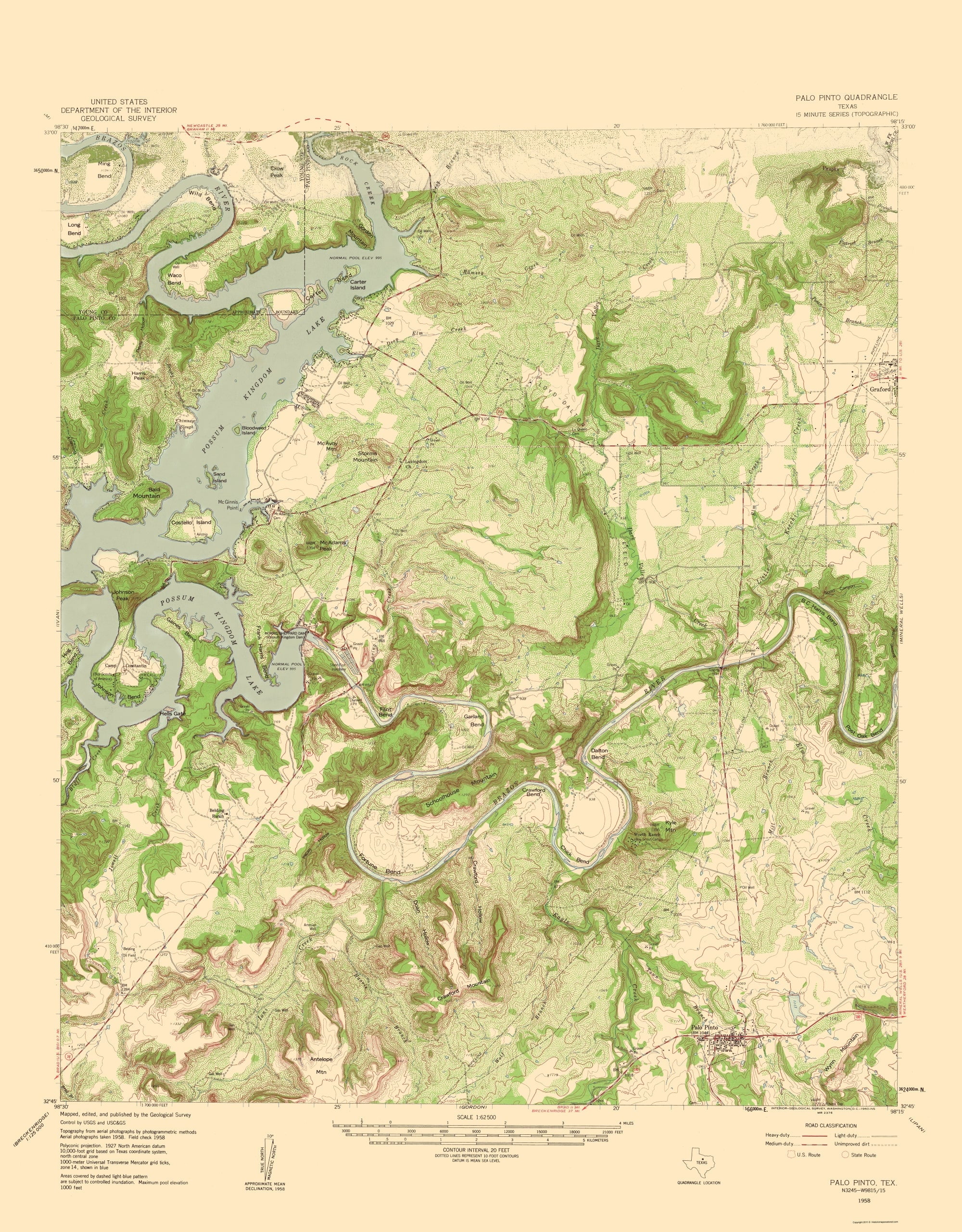 Topographical Map - Palo Pinto Texas Quad - USGS 1960 - 23 x 29.45 ...