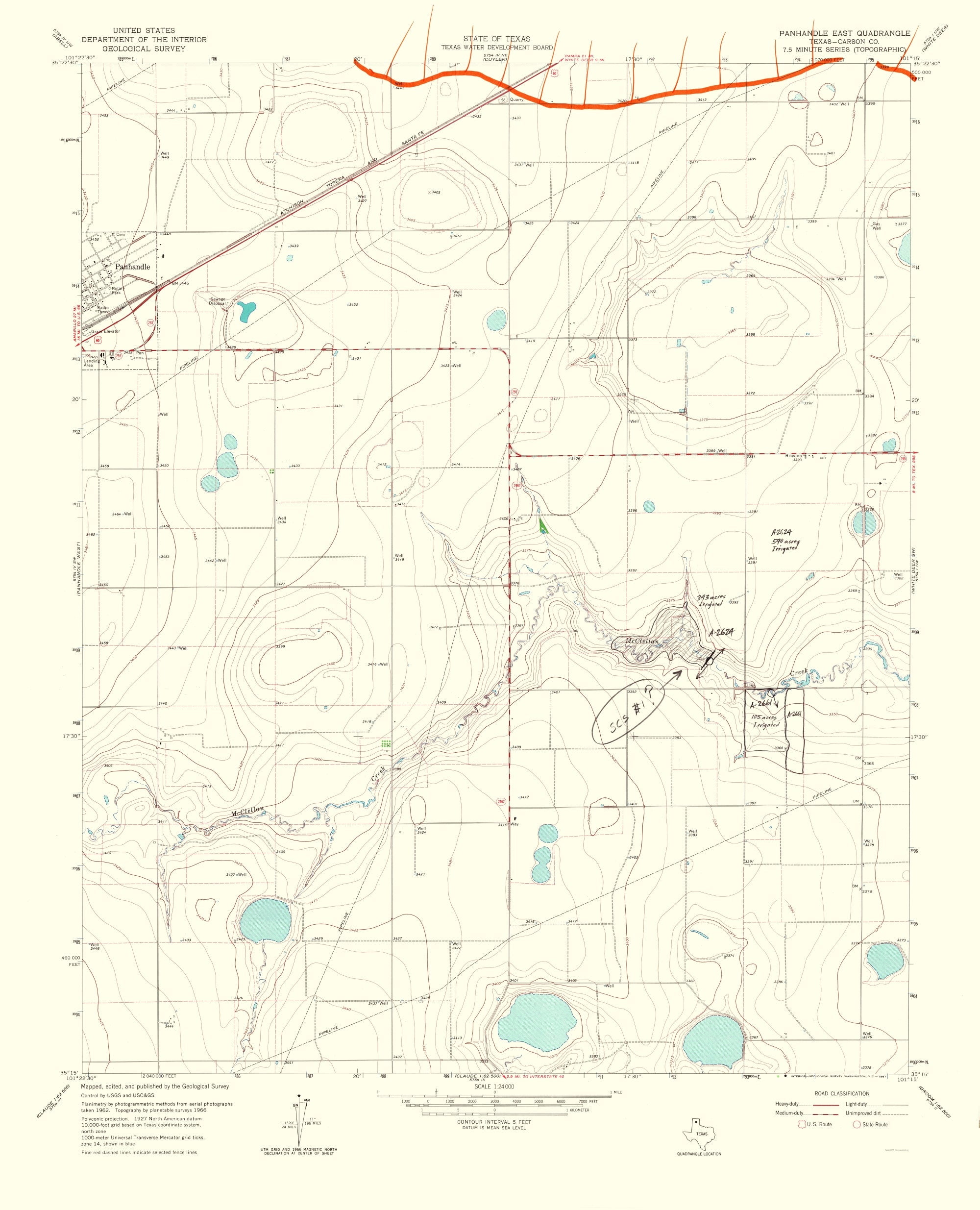 Topographical Map - Panhandle Texas East Quad - USGS 1967 - 23 x 28.39 ...